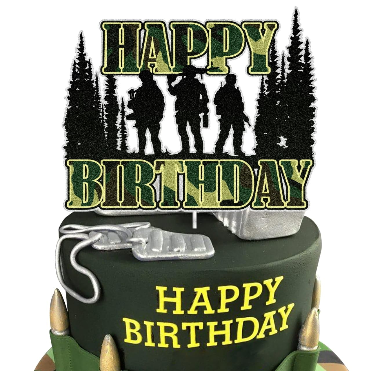 Camouflage Military HappyTRDN Birthday Cake Topper Green Glitter Gun ...