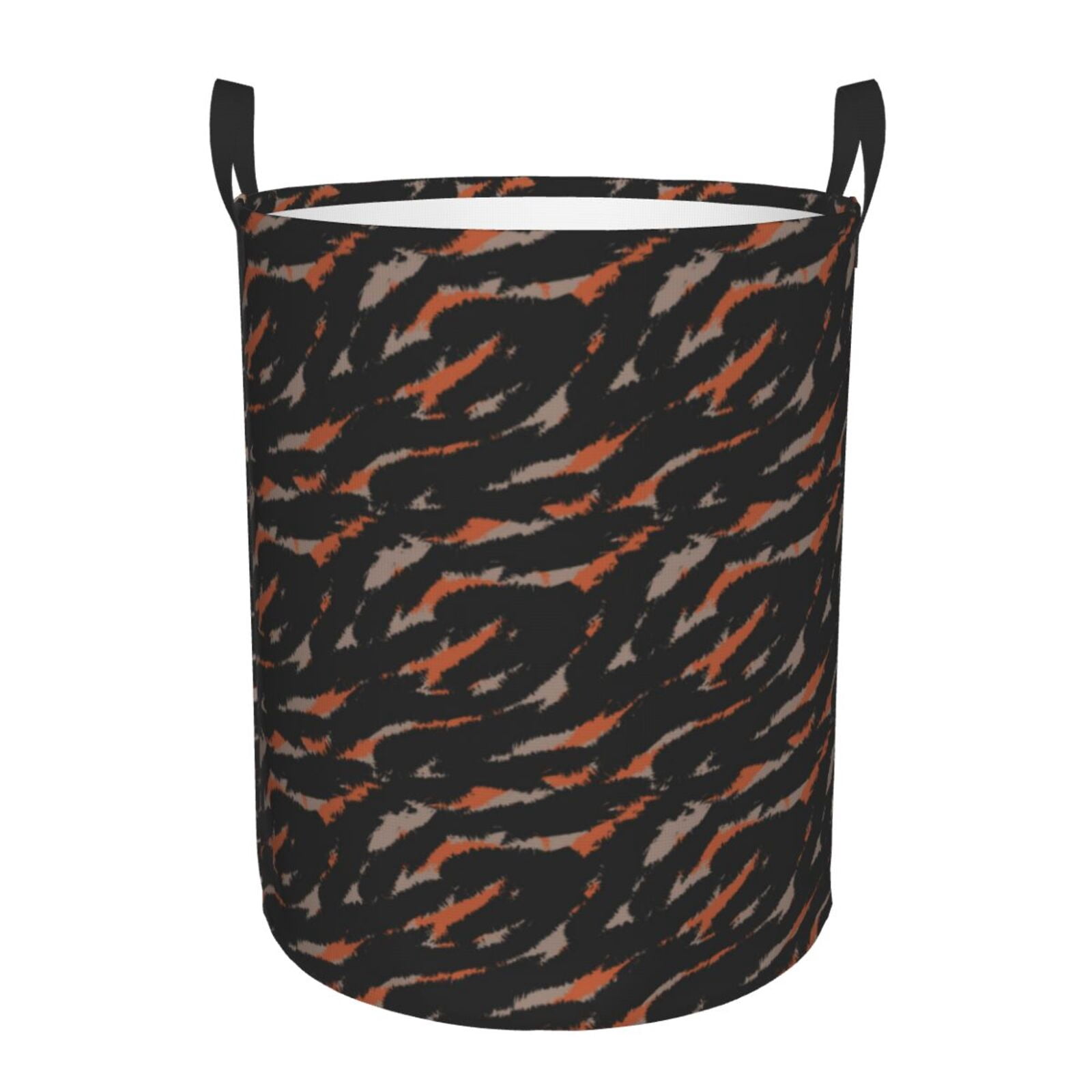 Camouflage Orange Black Round Laundry Basket, Laundry Hamper with ...