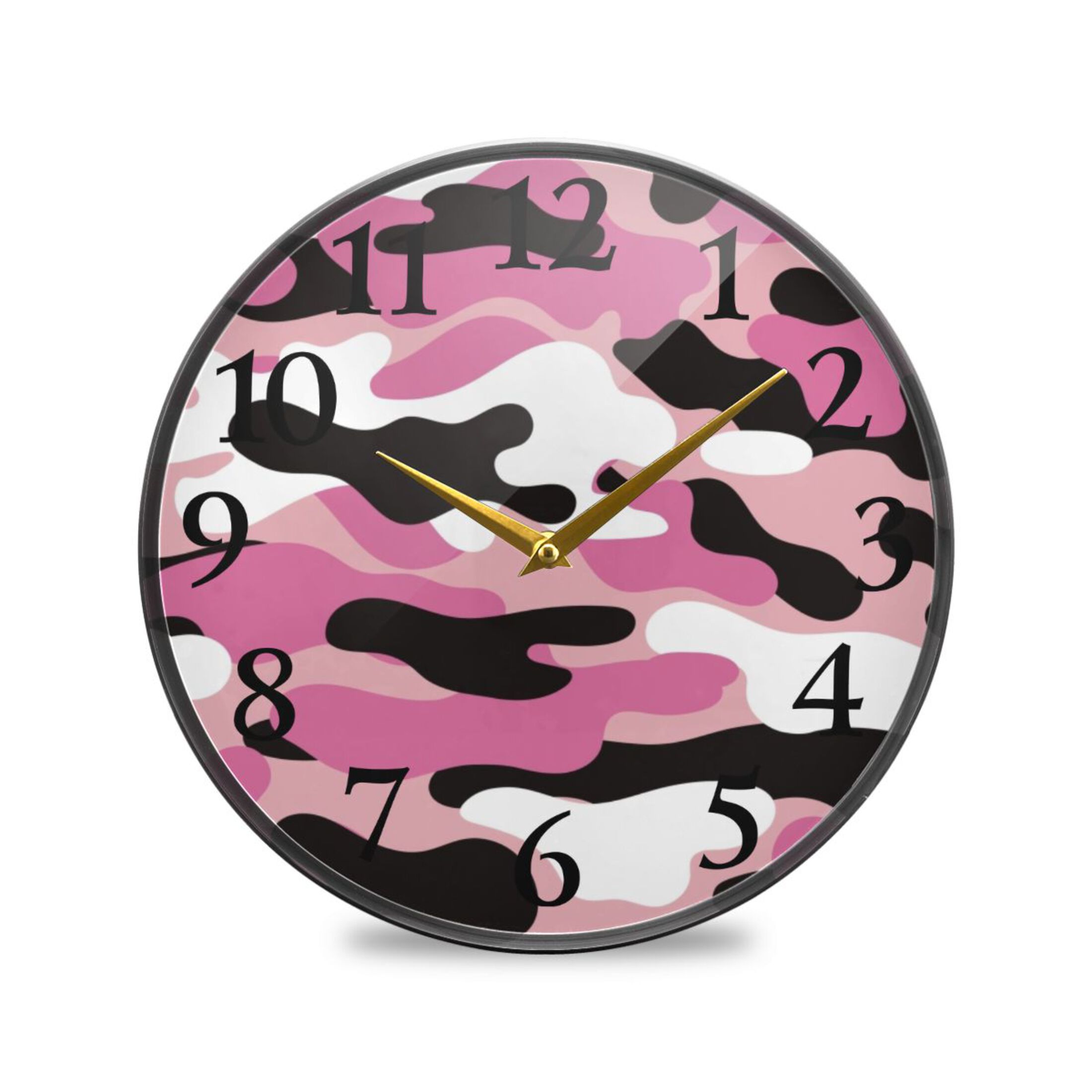 Camouflage Pink Wall Clocks Battery Operated 11.9 Inch Round Clock ...