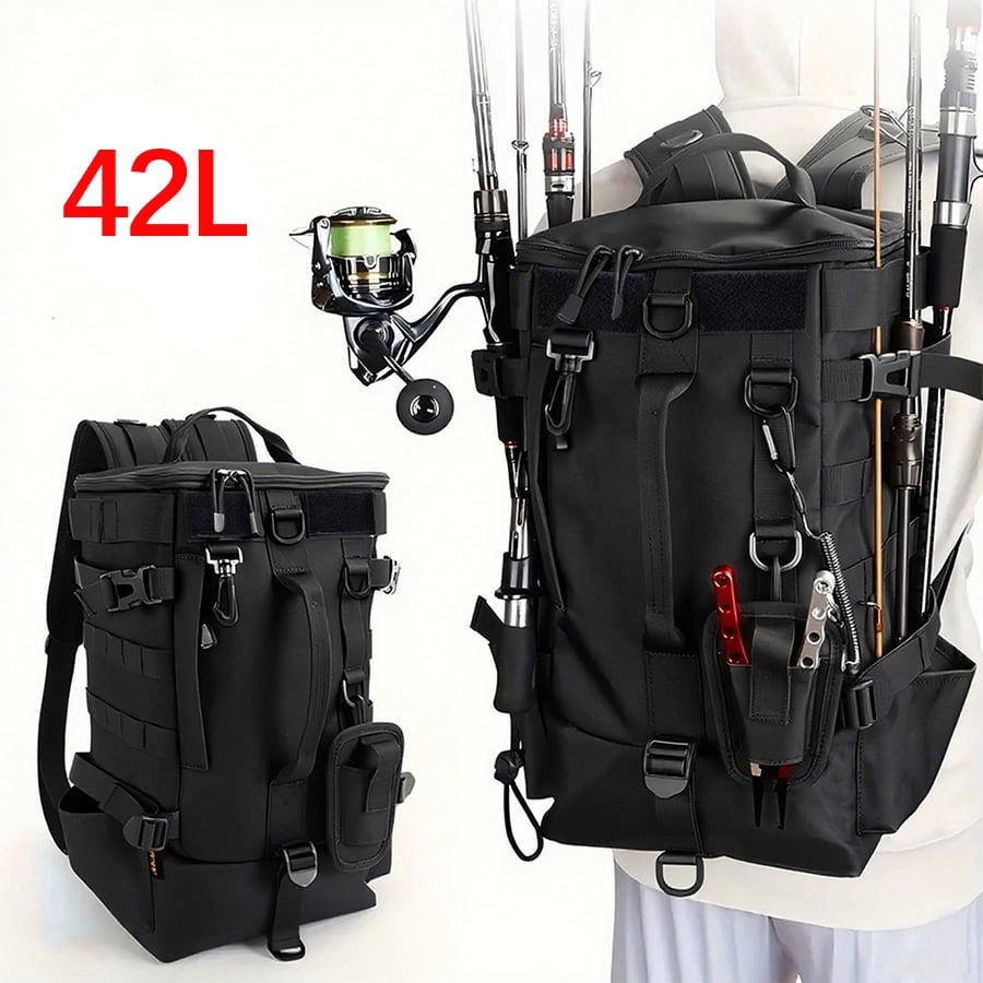 EWWXMM 42L Fishing Tackle Backpack with Rod & Gear Holder Lightweight ...