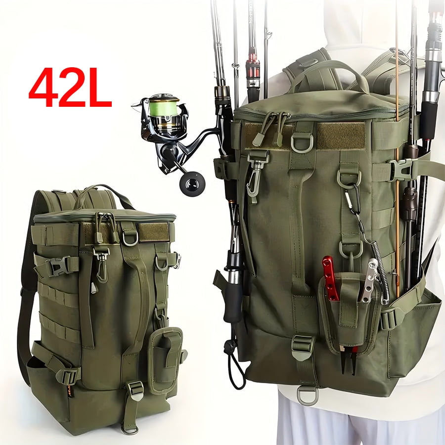 EWWXMM 42L Fishing Backpack with Rod Holder Fishing Tackle Bag ...