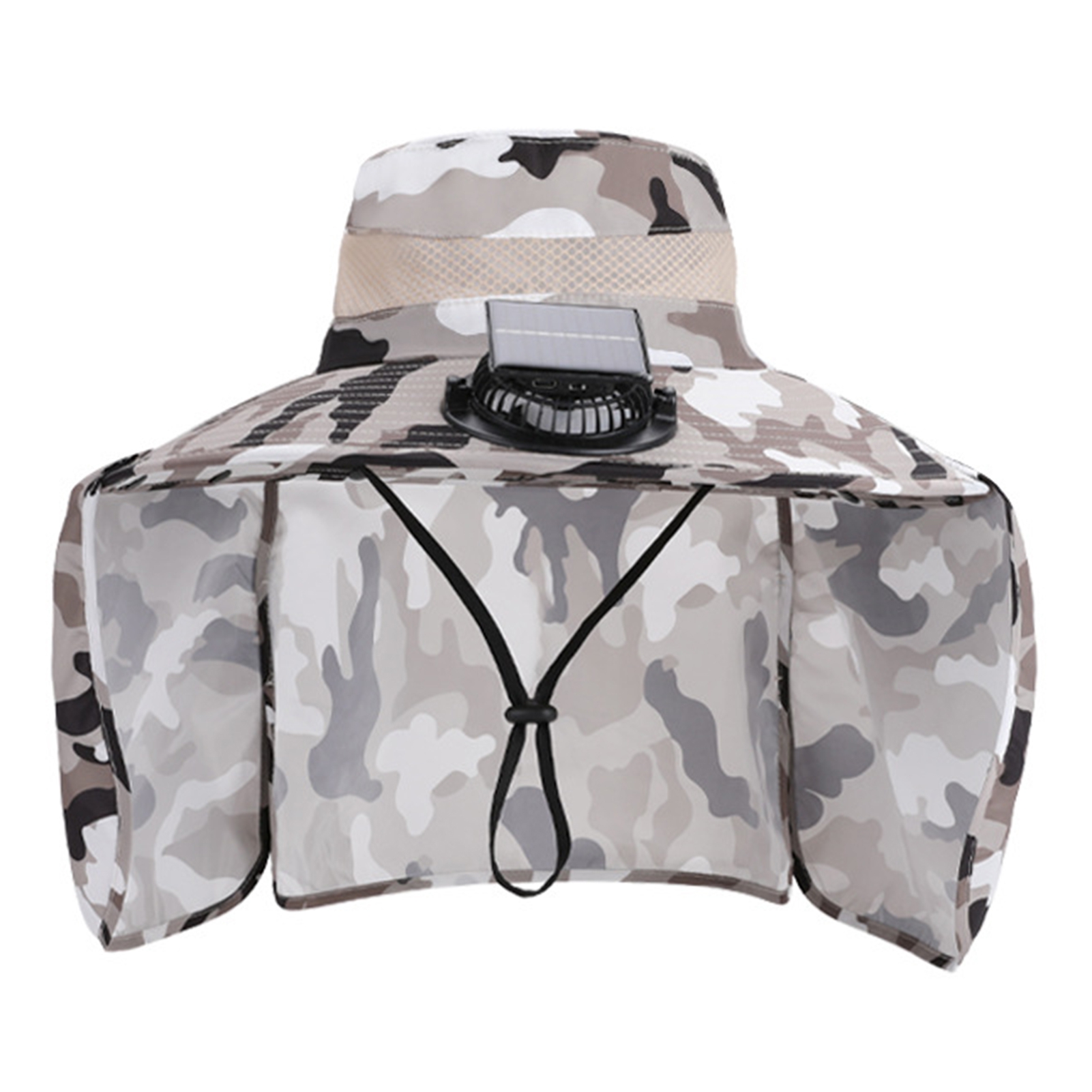 Camouflage Print Sun Hat Wide-Brimmed Shawl Fishing Hat with Dual-Power ...