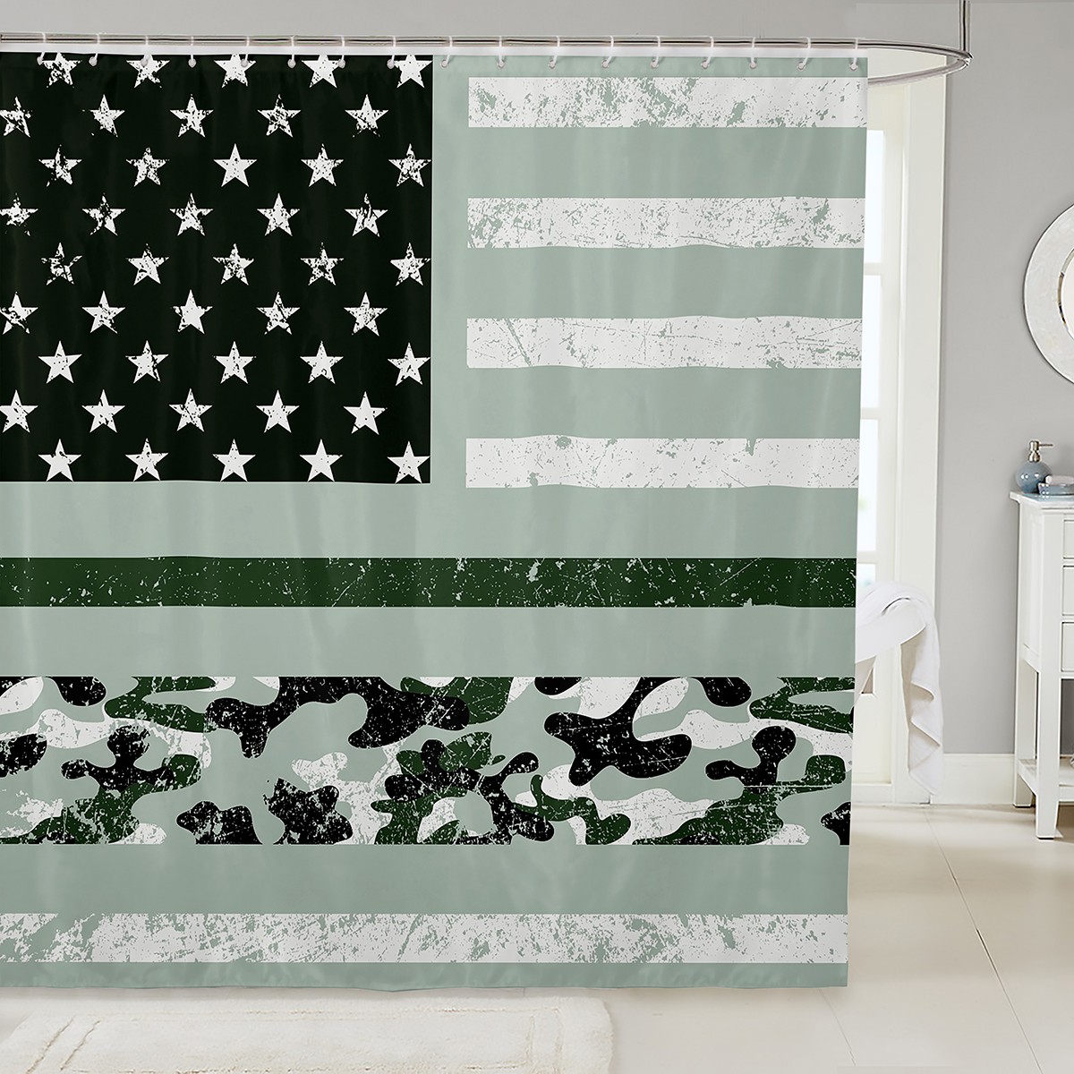 Camouflage Shower Curtain for Teens Youth Boys American Flag Bathroom ...