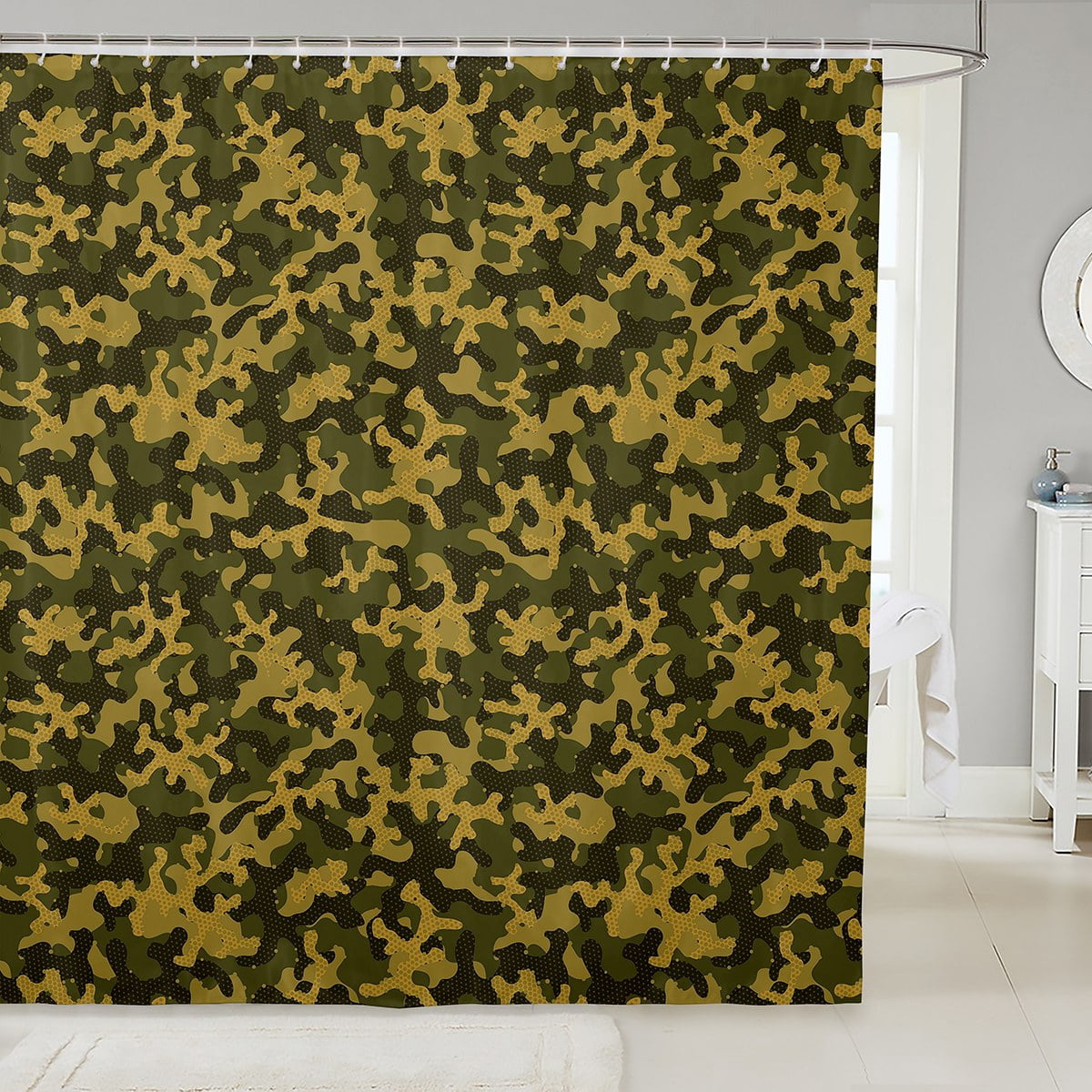 Camouflage Shower Curtain Sets,Yellow Army Green Camo Shower Curtain ...