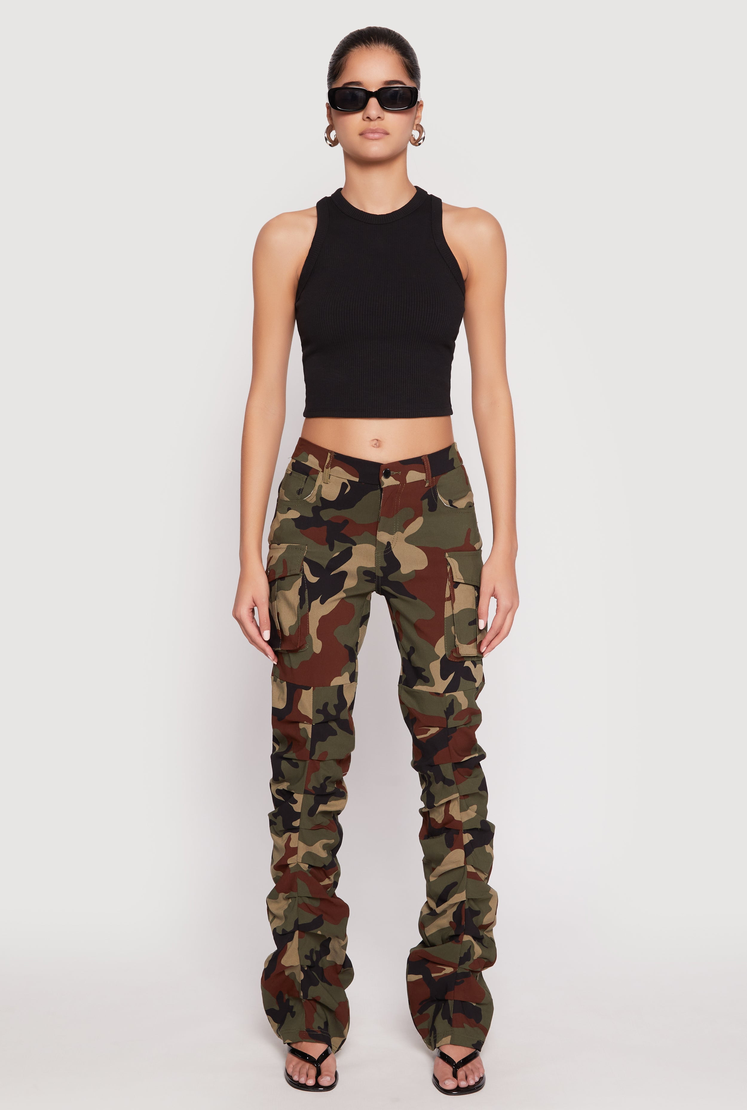 Rainbow Shops Female Adult Camouflage Stacked Cargo Pants casual_pants ...