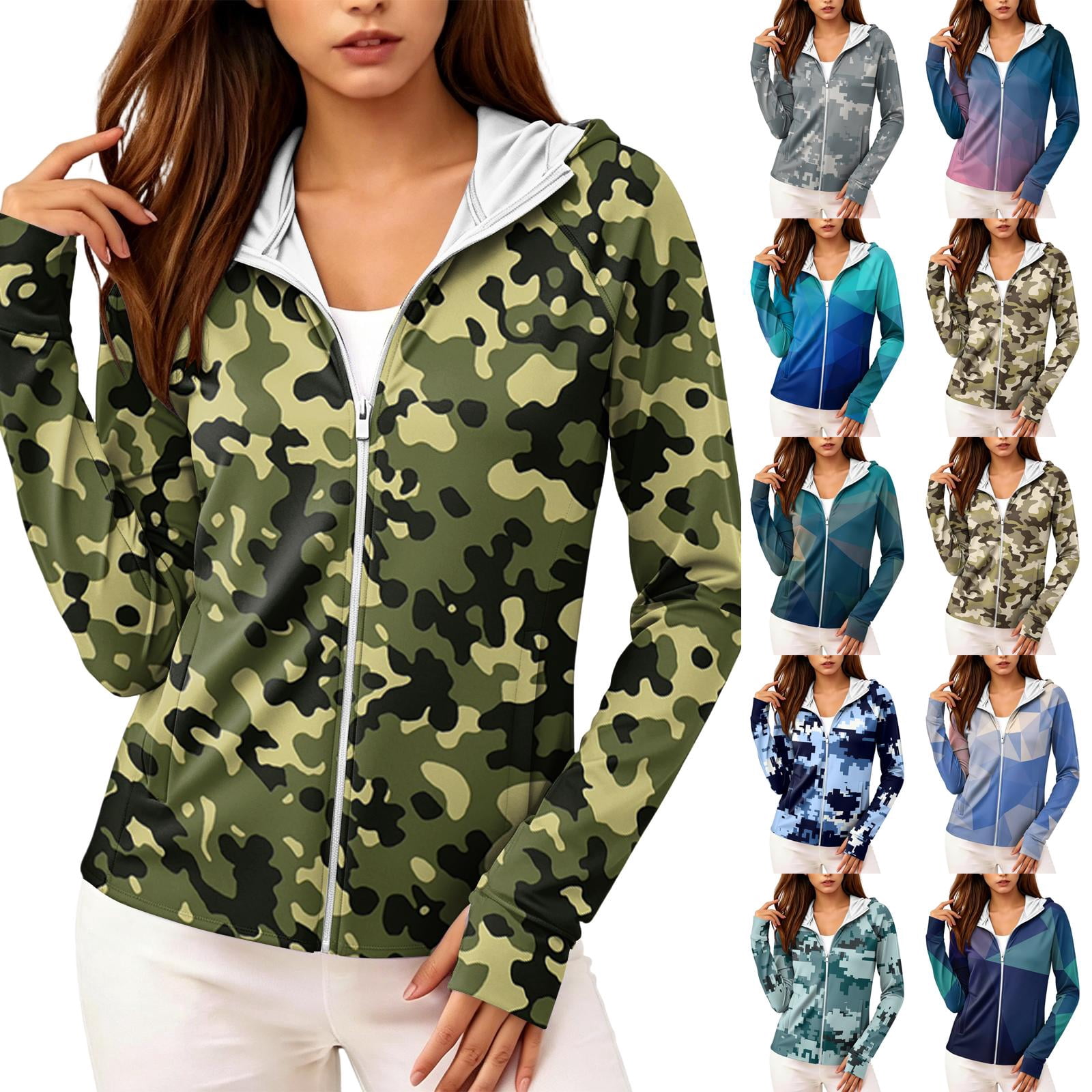 Camouflage Sun Protection Hoodie for Women UPF 50+ - Active Hiking Long ...