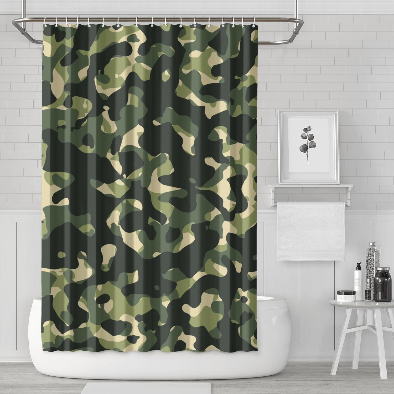 Camouflage Waterproof Polyester Shower Curtain – Mold-Resistant, Quick ...