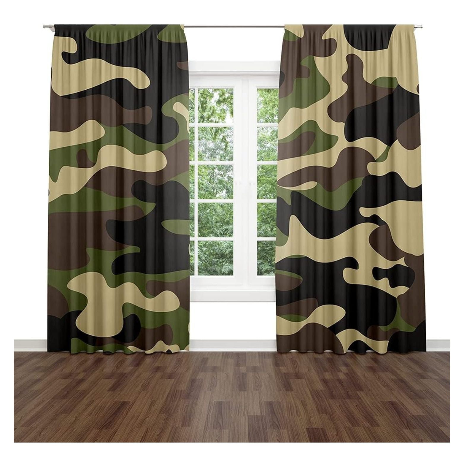Camouflage Window Drapes Curtain Classic Masking Camo Green Brown Black ...