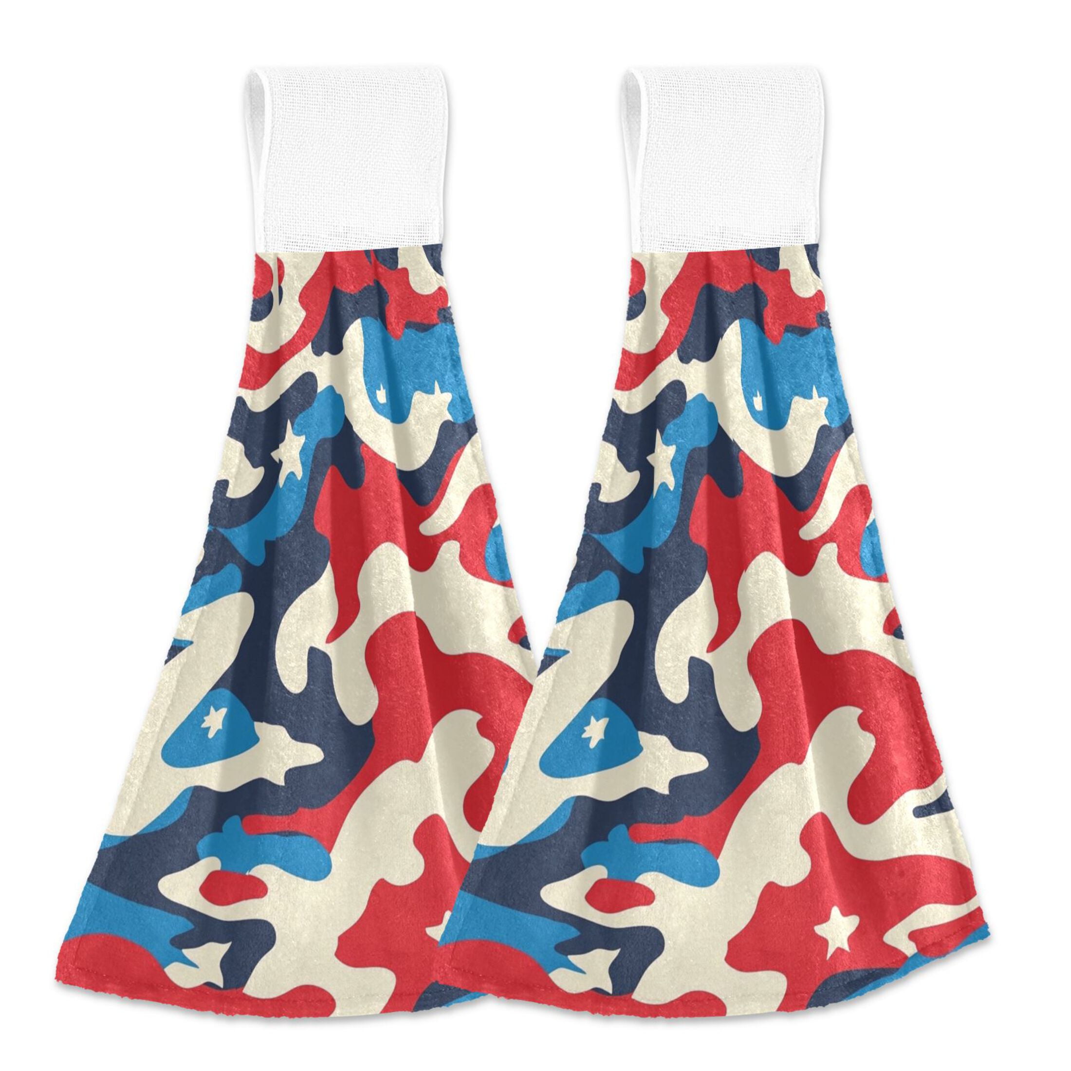 Camouflage in Red White and Blue Hanging Towels with Loop Hand Towels ...