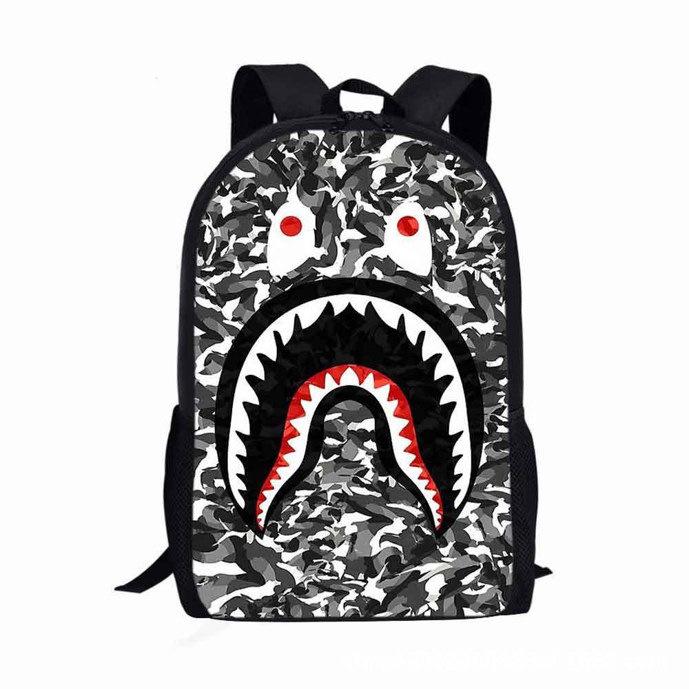 Camouflage shark backpack Shark Teeth backpack Large capacity cartoon ...