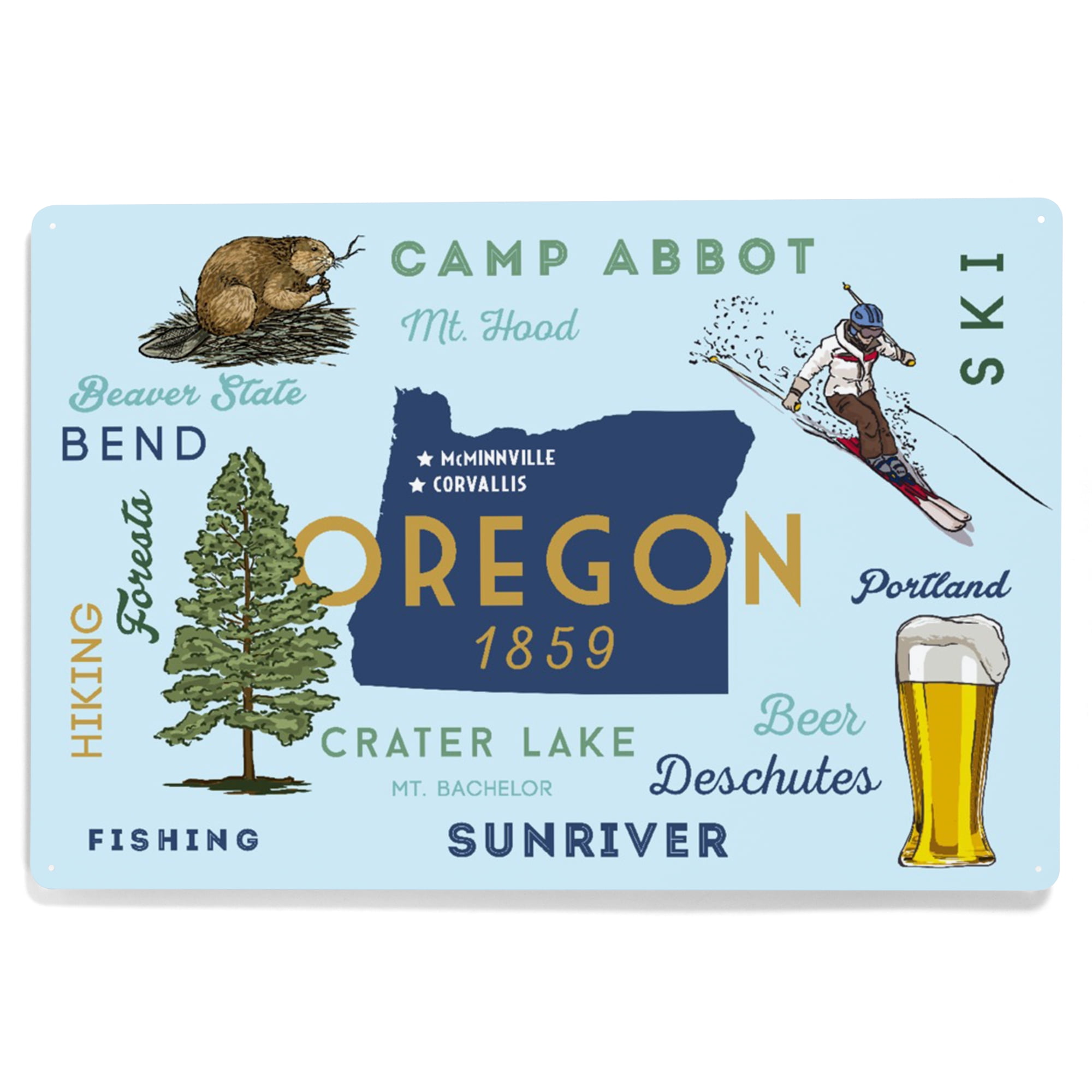 Camp Abbot, Oregon, Typography and Icons (12x18 Aluminum Art, Indoor ...