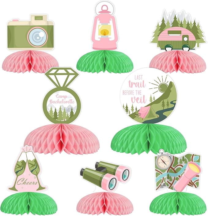 Camp Bachelorette Party Decorations 8Pcs Camping Honeycomb Centerpieces ...