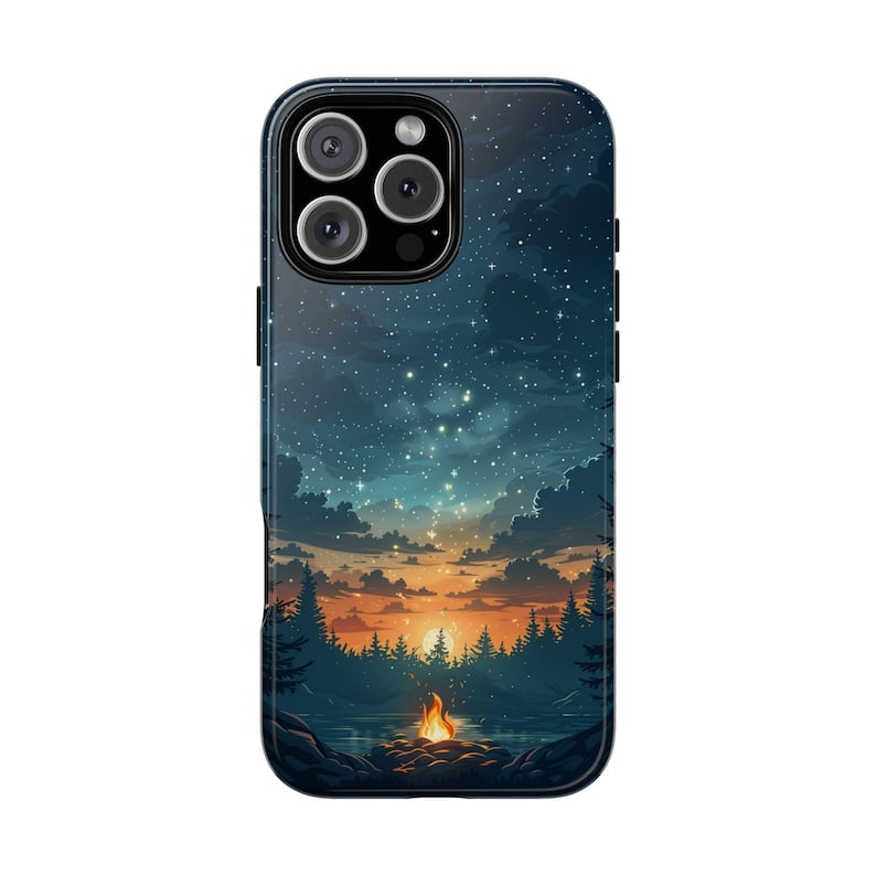 Camp Bonfire Under Evening Sunset Stars in Night Sky Artwork Phone Case ...