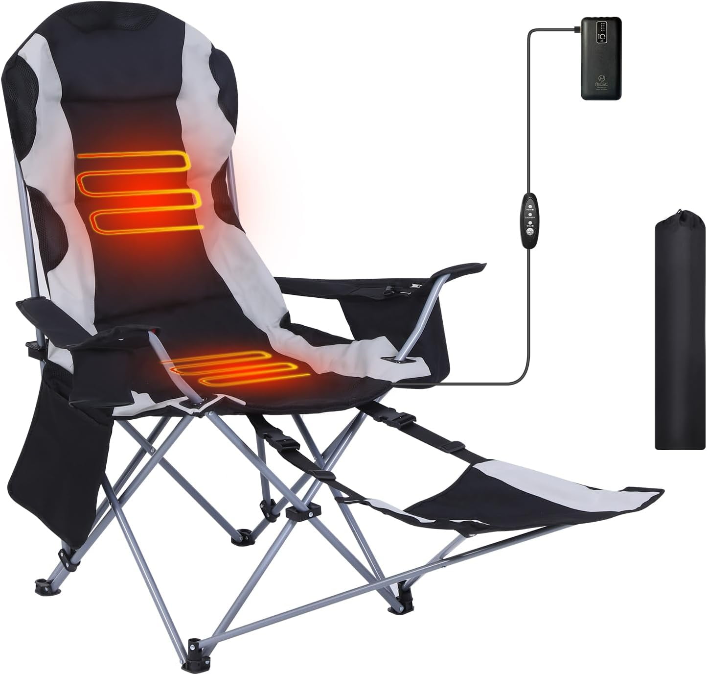 Camp Chair, Heated Camping Chair with Footrest, Foldable Chair for ...