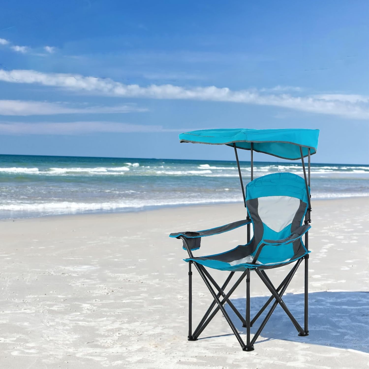 Camp Chair with Shade Canopy Folding Camping Chair with Cup Holder and ...