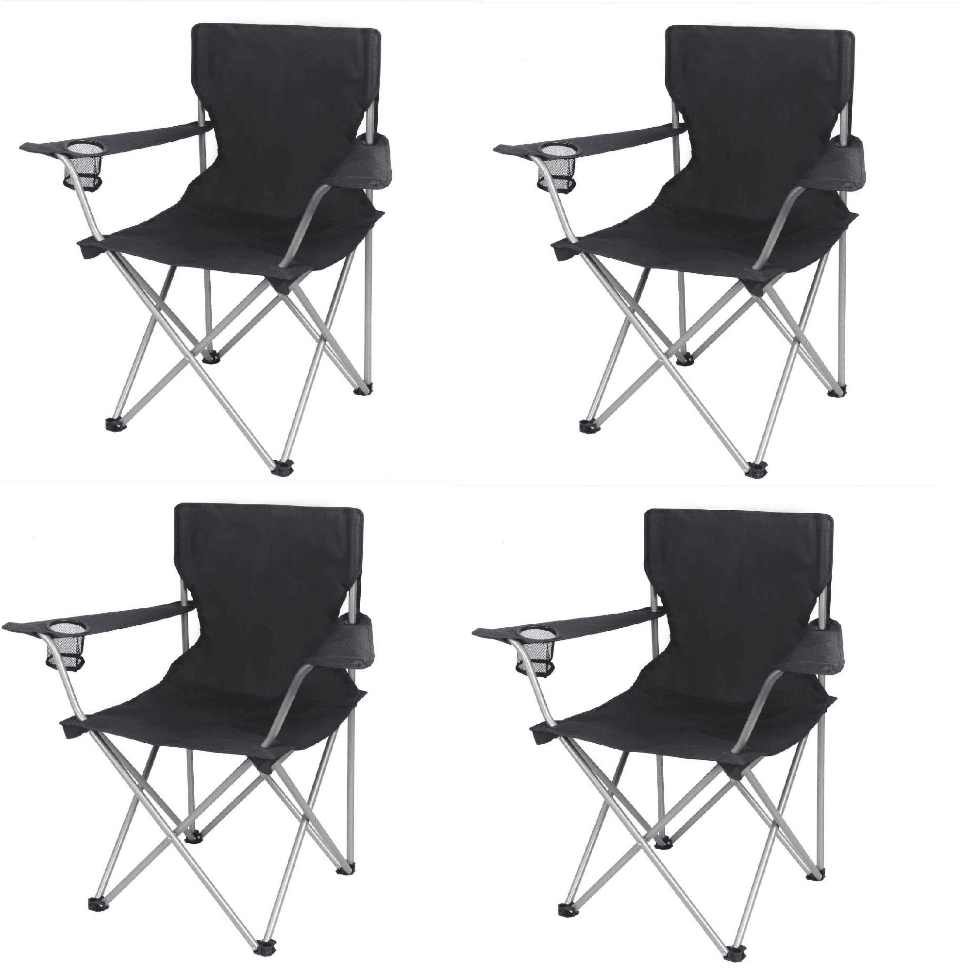 Camp Chairs 4 Pack Folding - Basic Quad Chair with Cup Holder - Outdoor Camping Chairs for ...