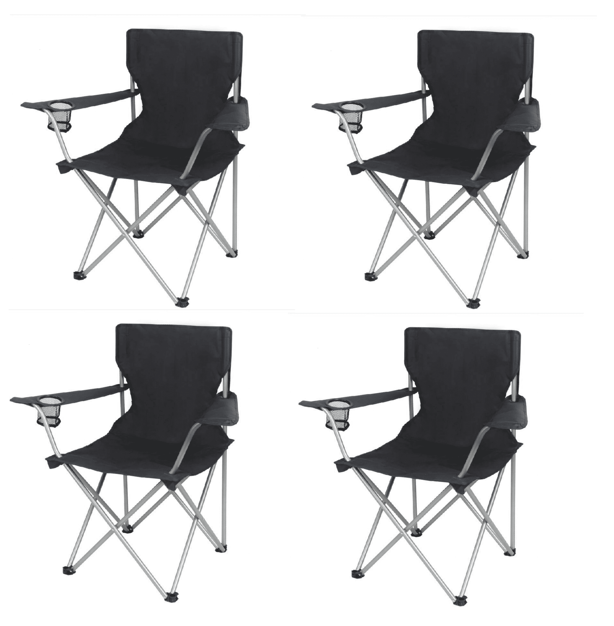 Camp Chairs 4 Pack Folding, Basic Quad Chair with Cup Holder - Outdoor ...