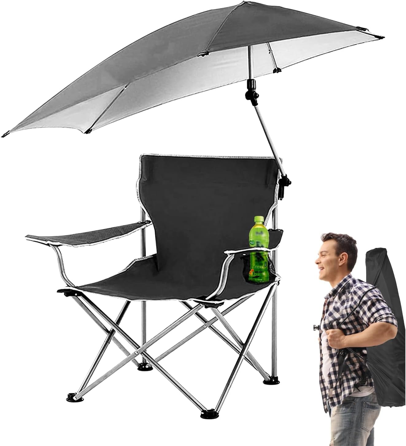 Camp Chairs with Shade Canopy Chair, Folding Portable Beach Chairs with ...
