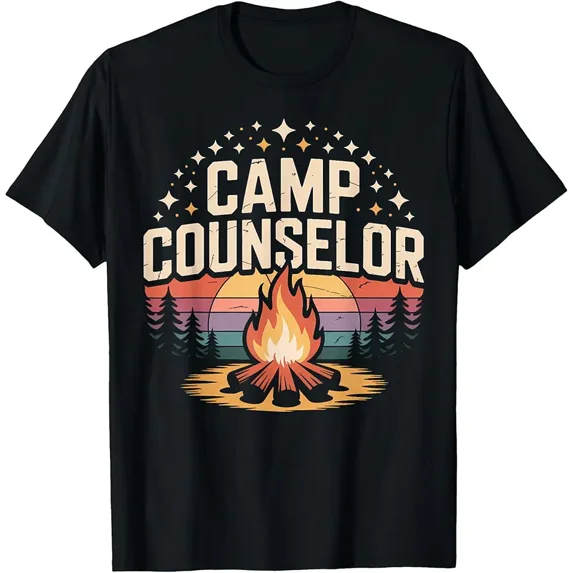 Camp Counselor Staff Bonfire Vintage Sunset Unisex Short Sleeve T-Shirt ...