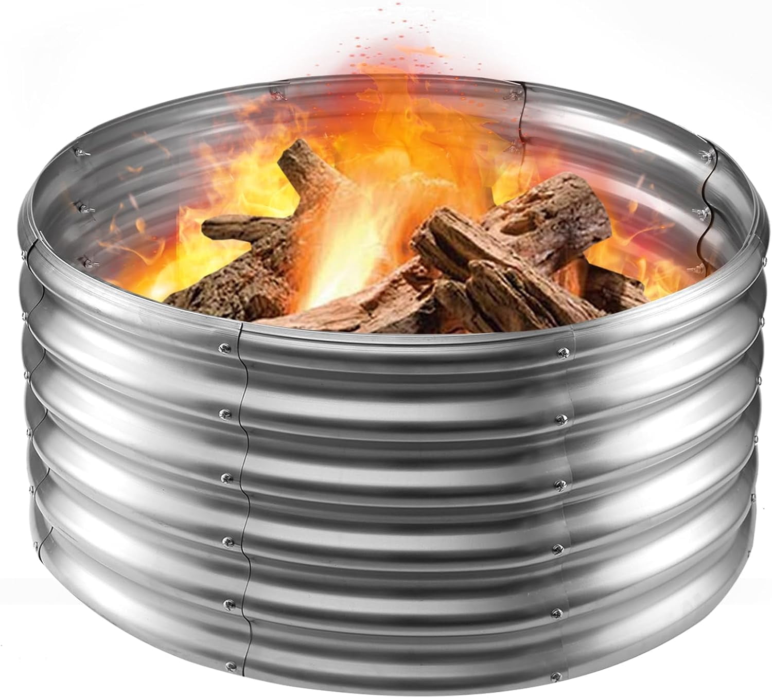 SUMMIT Camp Fire Ring Pit, Large Round Galvanized Steel Fire Pit, Heavy ...