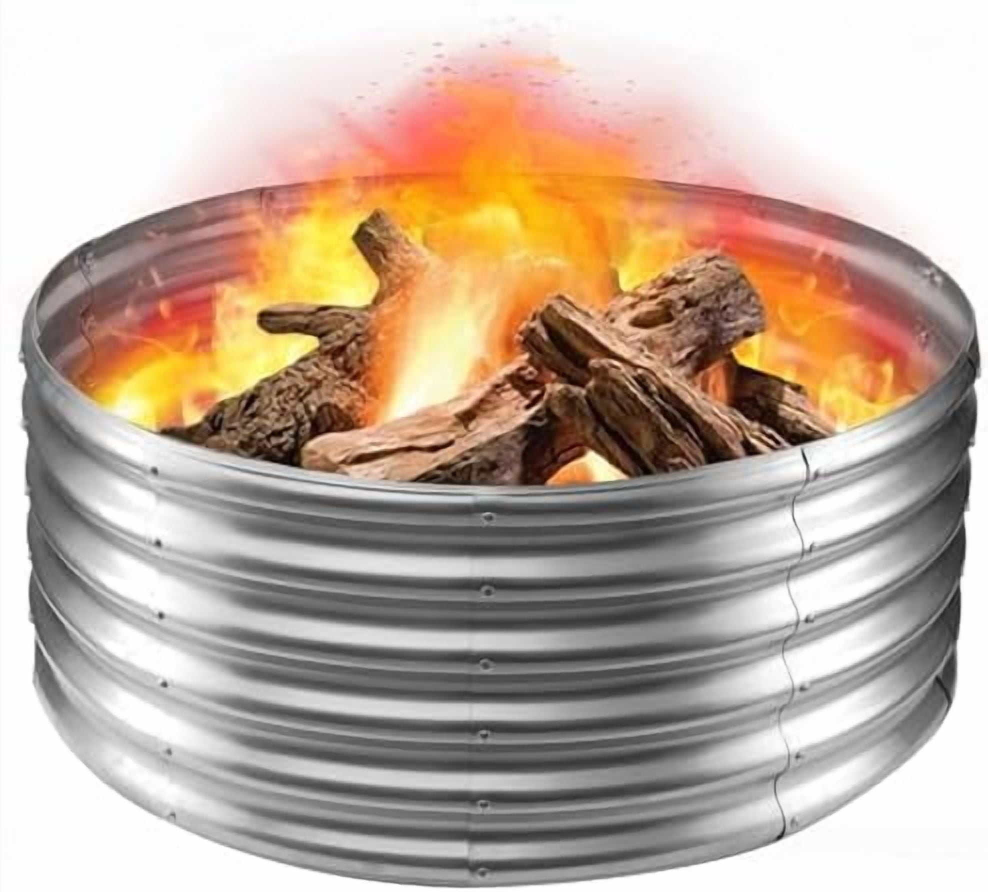 Camp Fire Ring Pit, Large Round Galvanized Steel Fire Pit, Heavy Duty ...