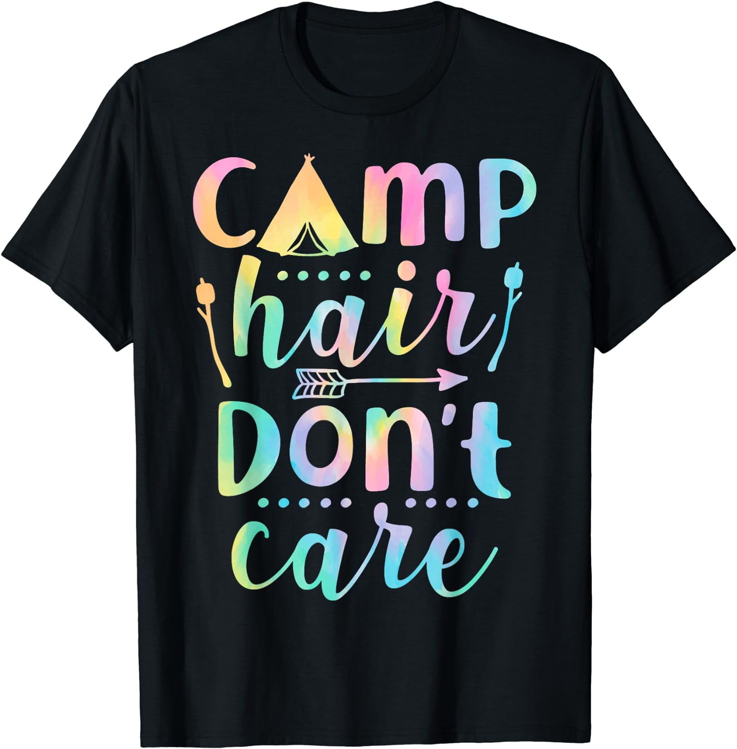Camp Hair Don't Care Girls Camper Camping Outdoor Tie Dye T-Shirt Black ...