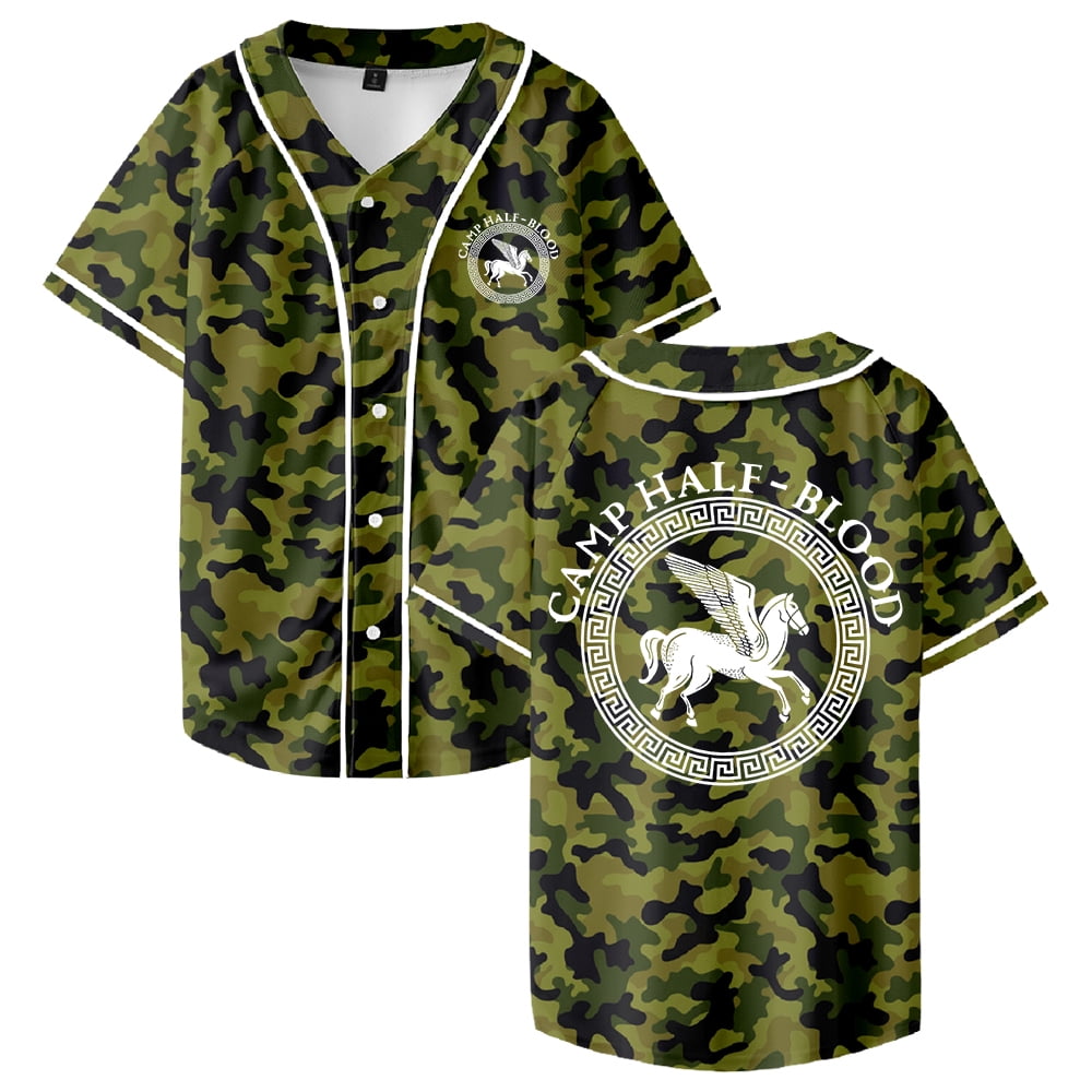 Camp Half-Blood Baseball Jersey V-Neck Short Sleeve Button-up Shirts ...