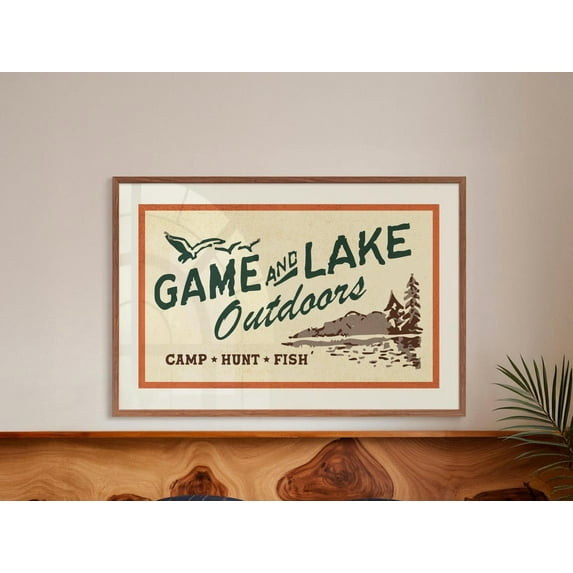 Camp Hunt Fish Retro Cabin Wall Art, Unframed Canvas Size 24x36 ...