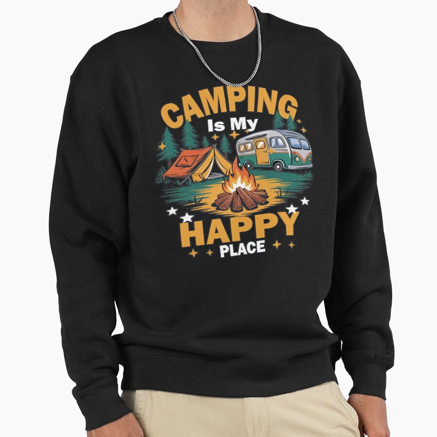 Camp Is My Happy Place Funny Campfire Graphic Unisex Sweatshirt Retro ...