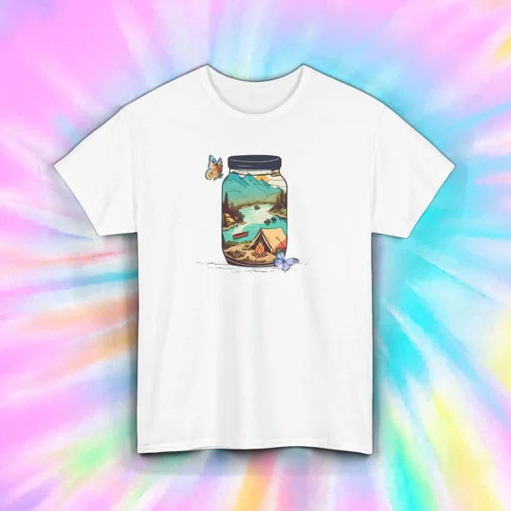 Camp Jar T-Shirt Scenic Campfire Tent Nature Adventure Graphic Gift ...