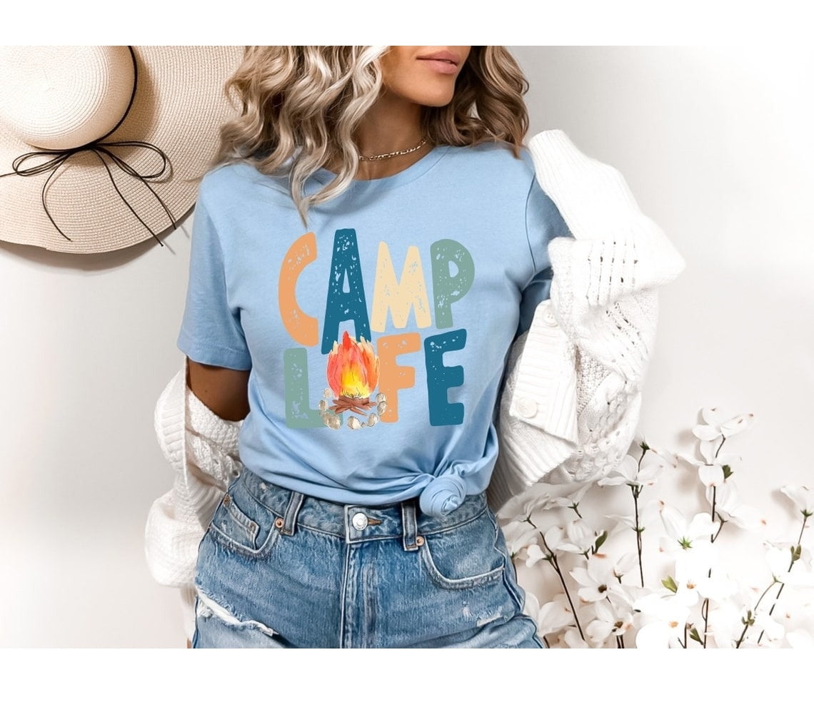 Camp Life Shirt Happy Camping Camper Fire Nature Hiking Glamping RV ...