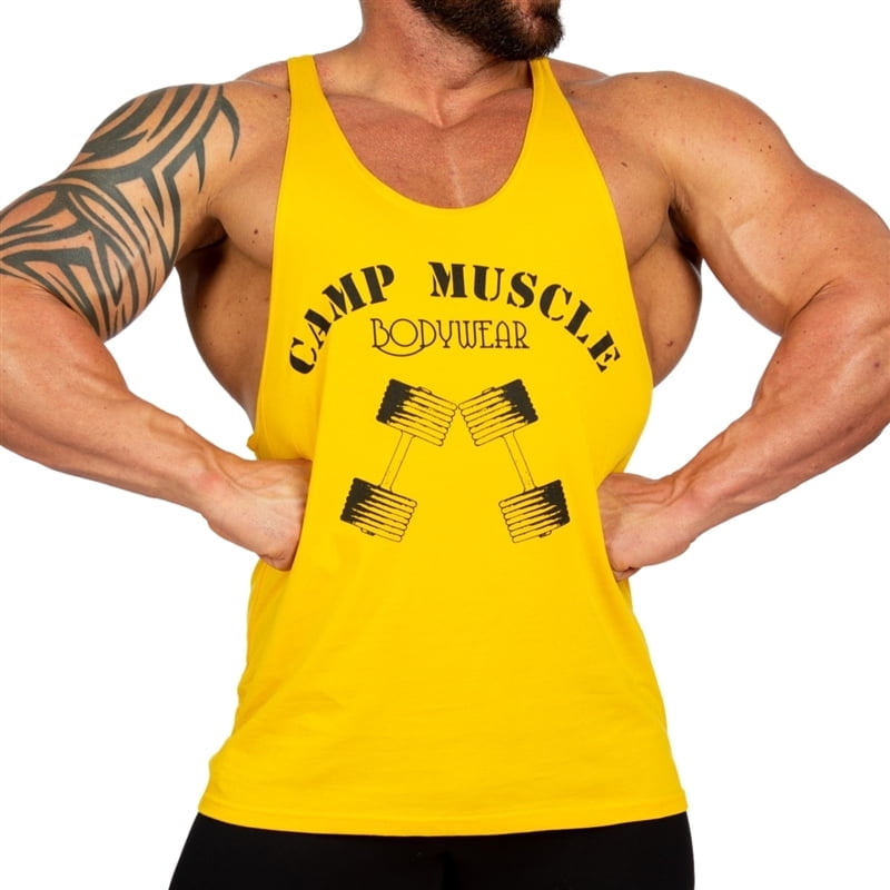 Camp Muscle Dumbell Stringer Tank Bodybuilding - Army Green/Black - 2XL ...