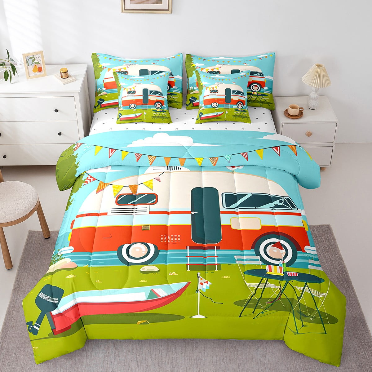 Camp Travel Car Bed in a Bag Queen Comforter Set 7 Piece,Happy Camping ...