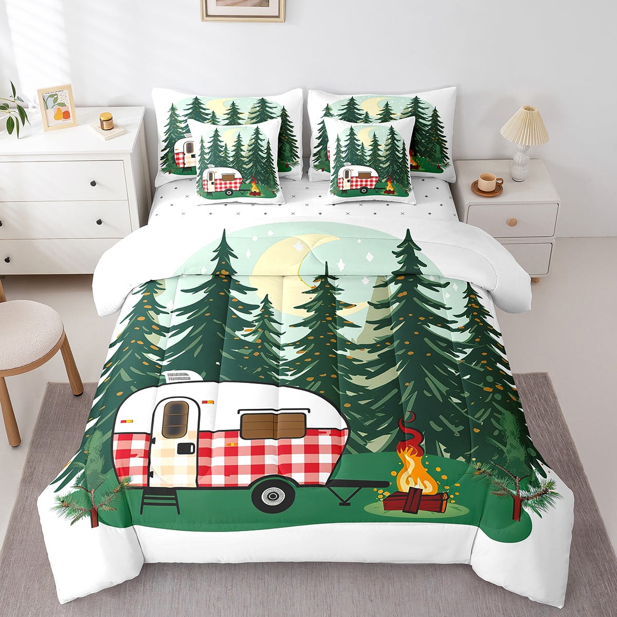 Camp Travel Car Bed in a Bag Queen Comforter Set 7 Piece,Happy Camping ...