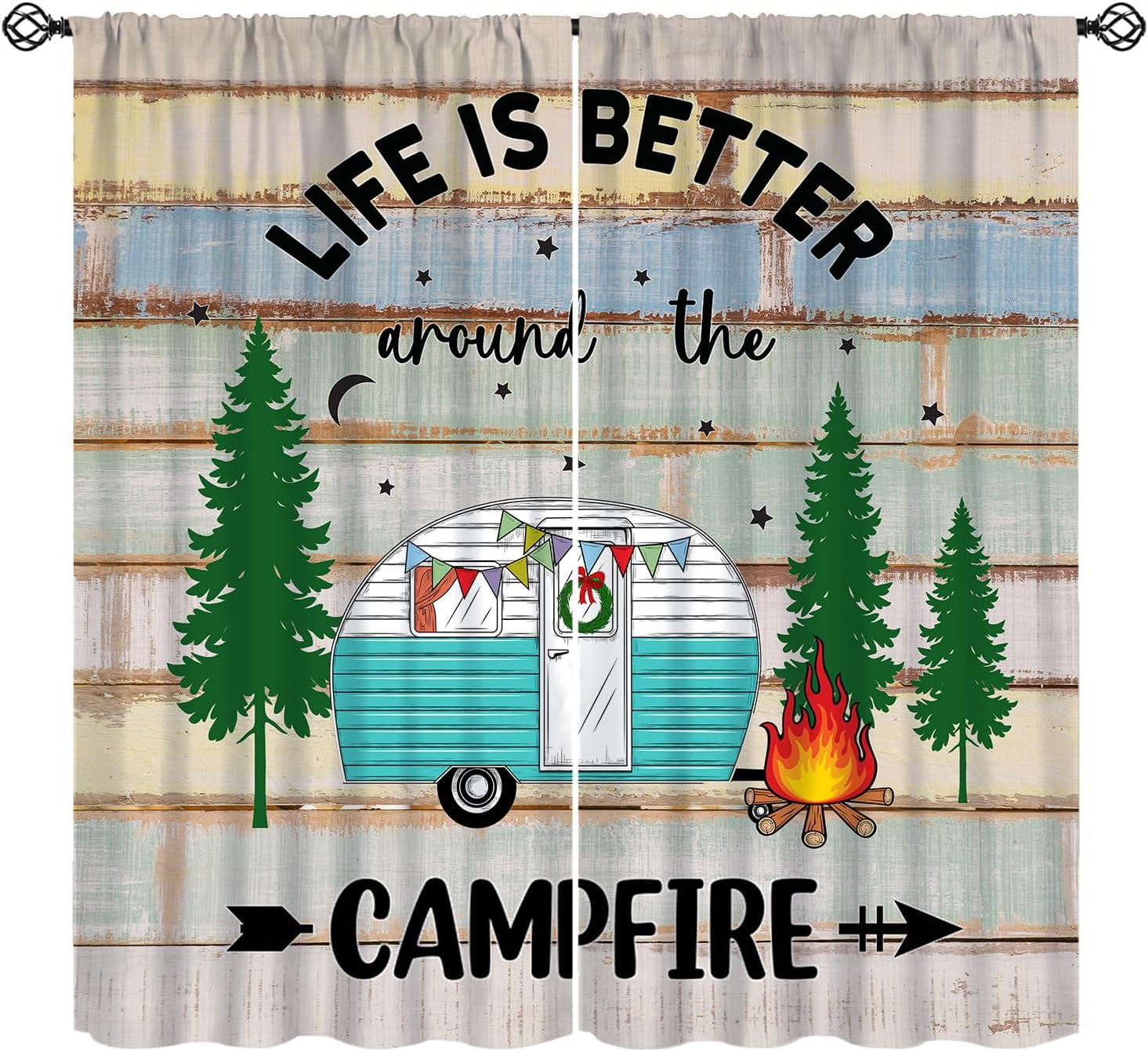 Camp Window Curtain,Happy Camper Farmhouse Camping Travel Trailer ...