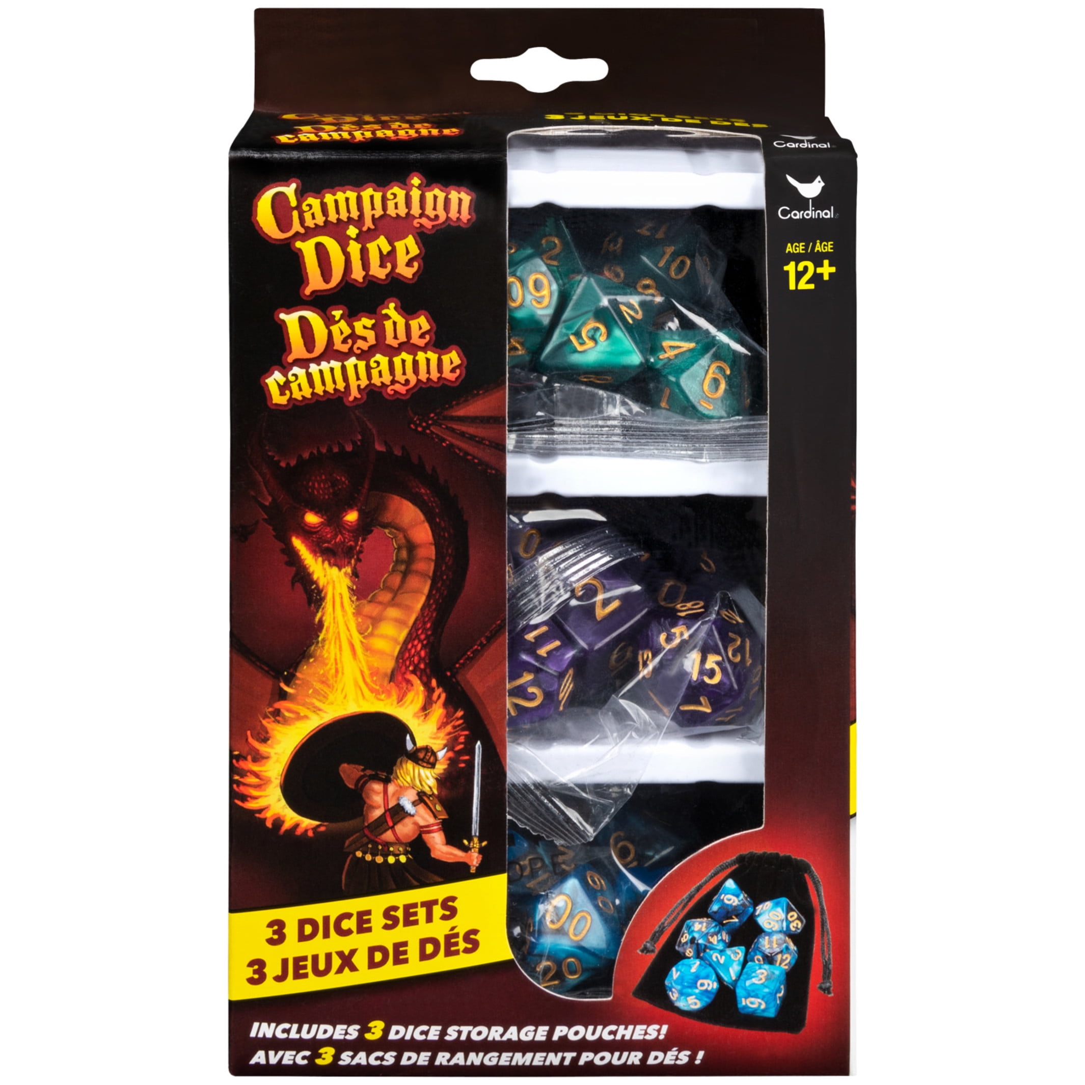 Campaign Dice for Role-Playing Games, 3 sets of 7 with Storage Pouches ...