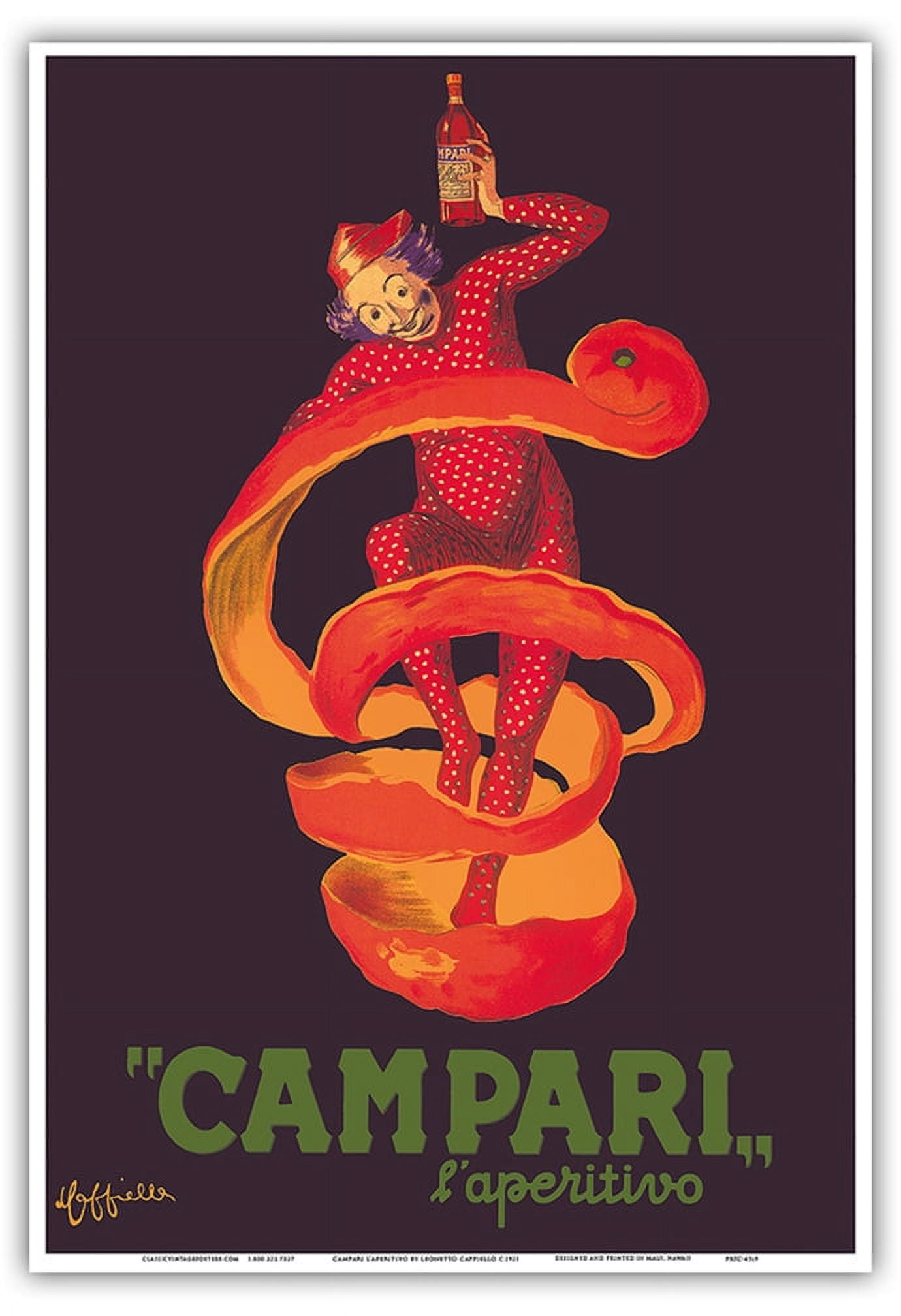 Campari L’Aperitivo (Campari Aperitif) - Clown Wrapped in Orange Peel - Vintage Advertising ...
