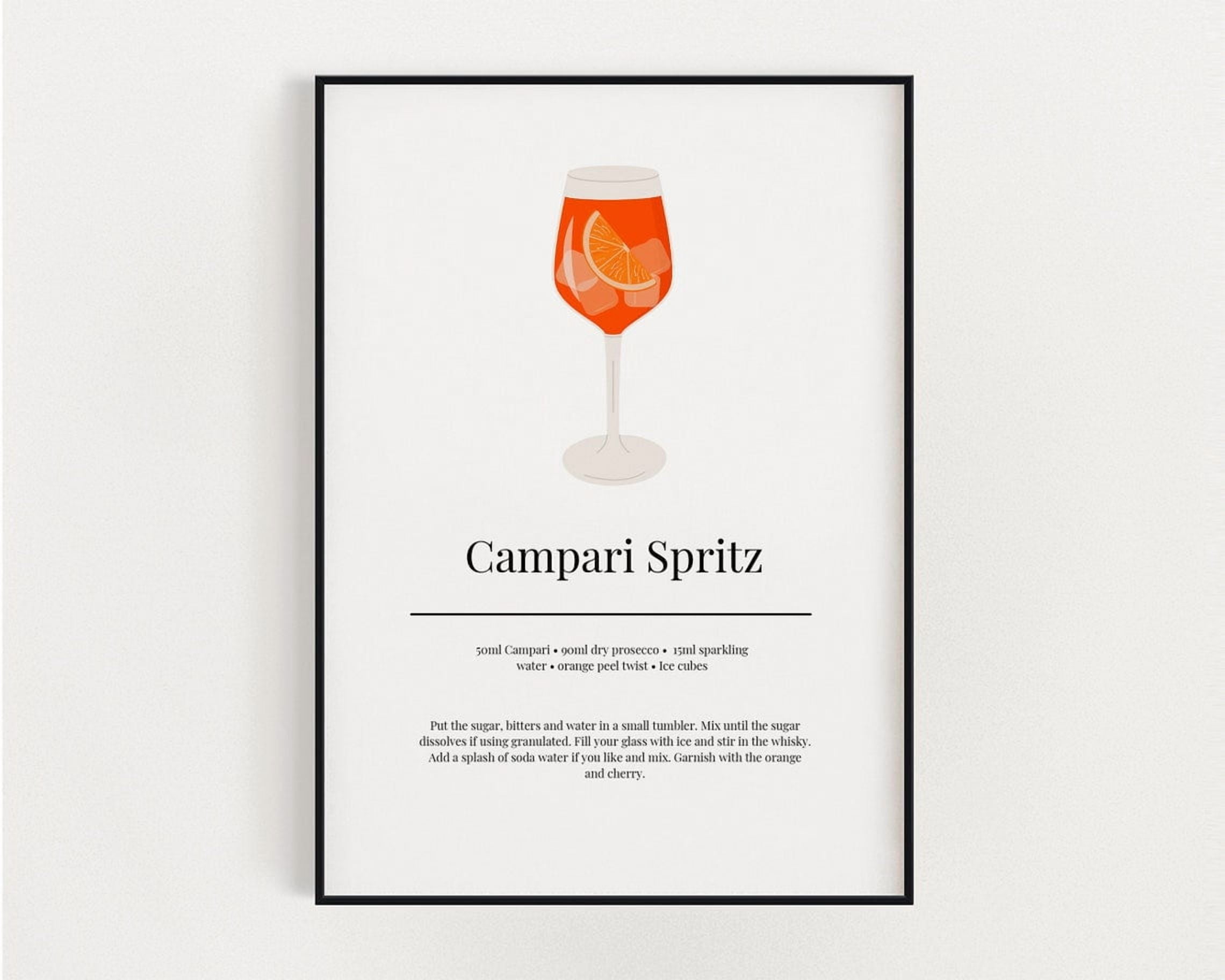 Campari Spritz Cocktail Wall Art, Kitchen Wall Art, Cocktail Recipe ...