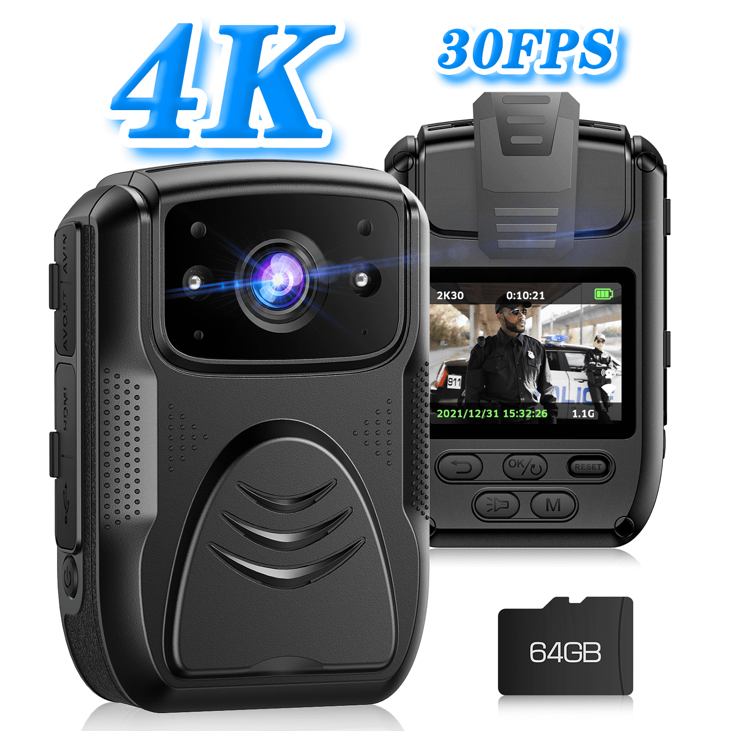 Campark HD 4K 40MP Body Camera, Waterproof, Audio/Video, 170° Angle, IR ...