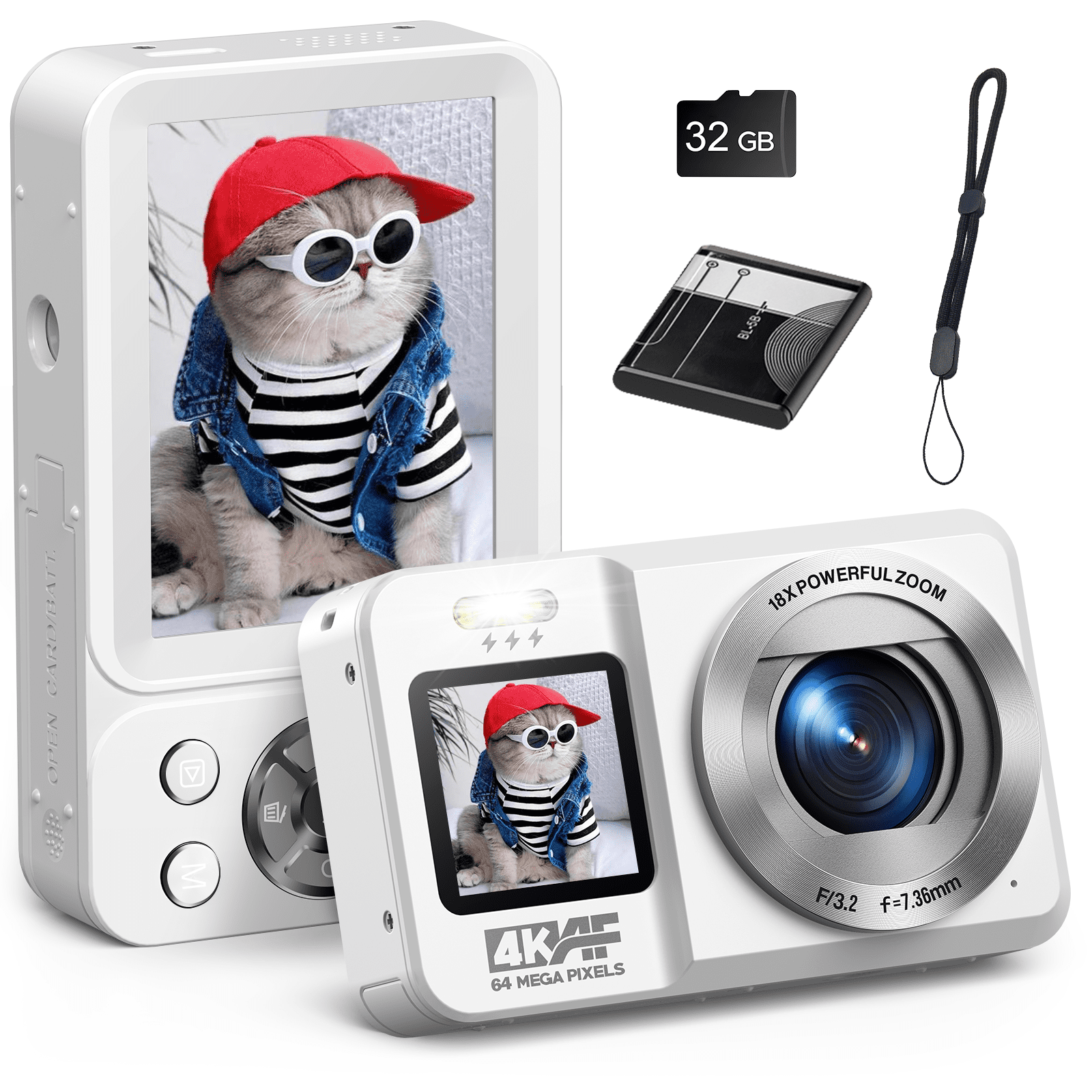 Campark Mini Digital Camera for Travel, 64MP Autofocus, 18x Zoom, Dual Screens, 4K Video, Pocket ...