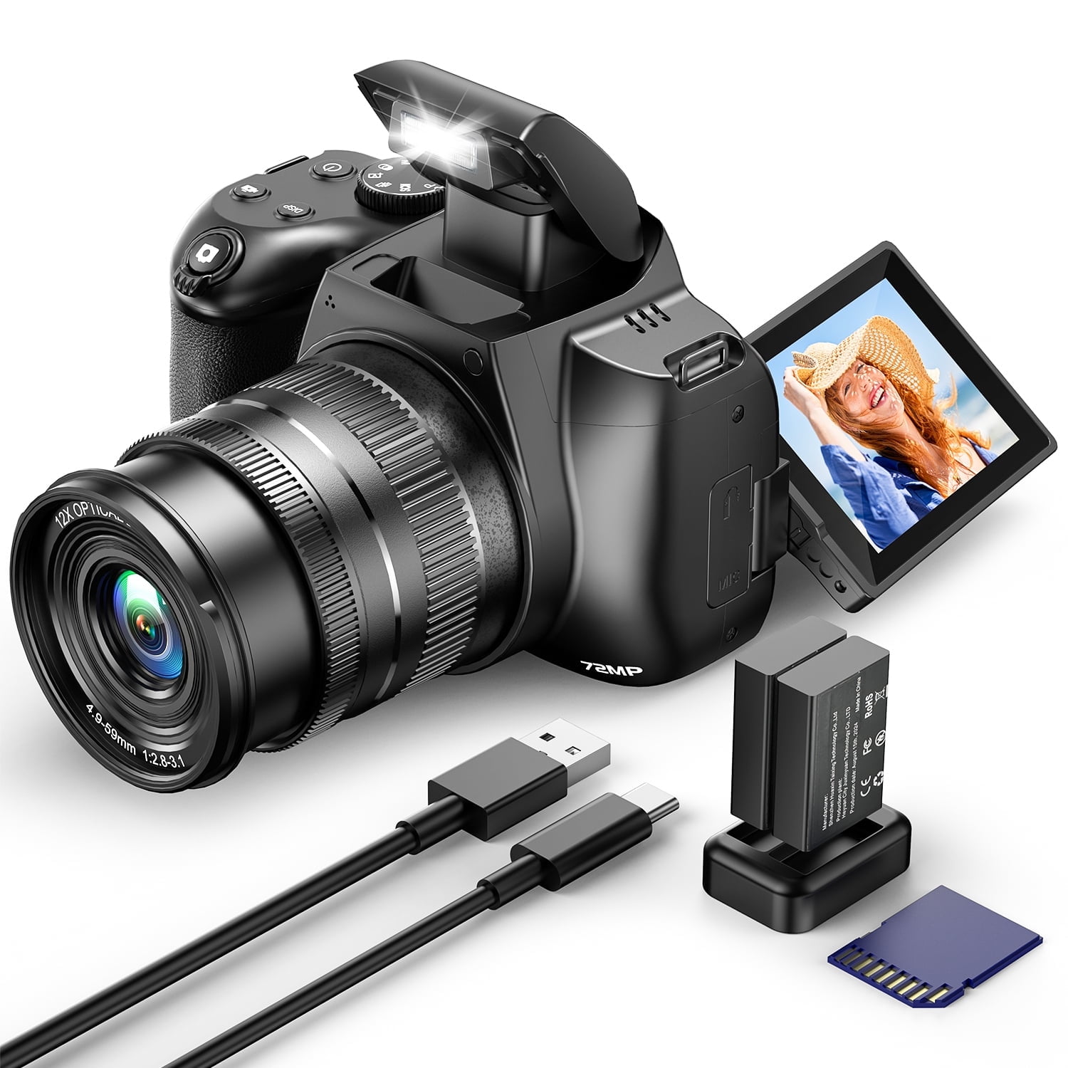 Campark 72MP Autofocus Digital Camera with 12X Option Zoom 4K/30FPS ...