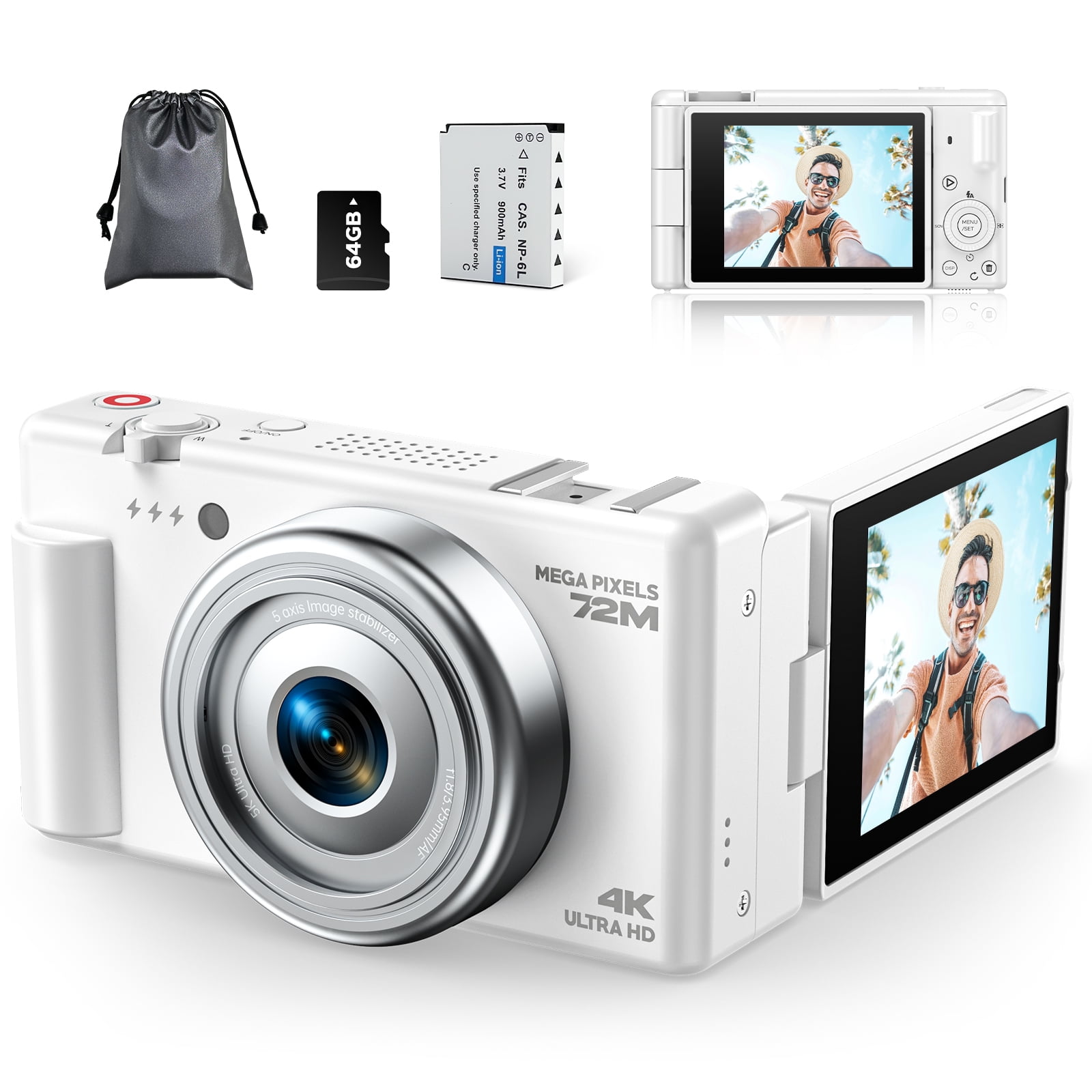 Campark AC18 72MP Digital Camera 4K/30FPS Video with 18x Zoom, 64GB ...