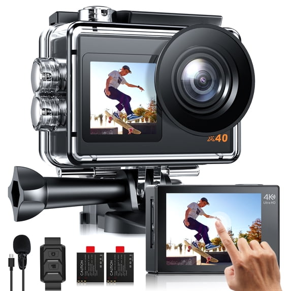 Campark X40 4K30FPS Waterproof Action Camera with External Mic, 2 ...