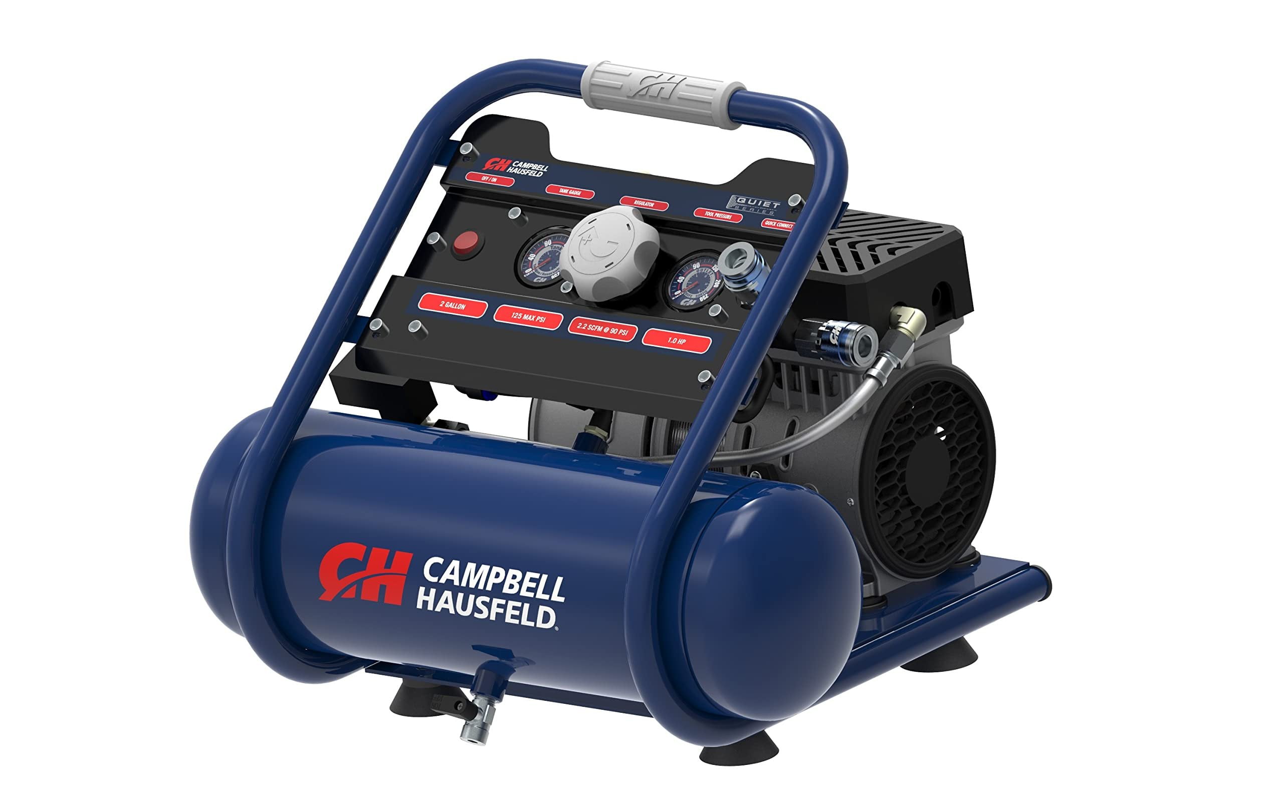Campbell Hausfeld Quiet 2HP 2 Gal. 125PSI, Electric Oil-Free Portable ...