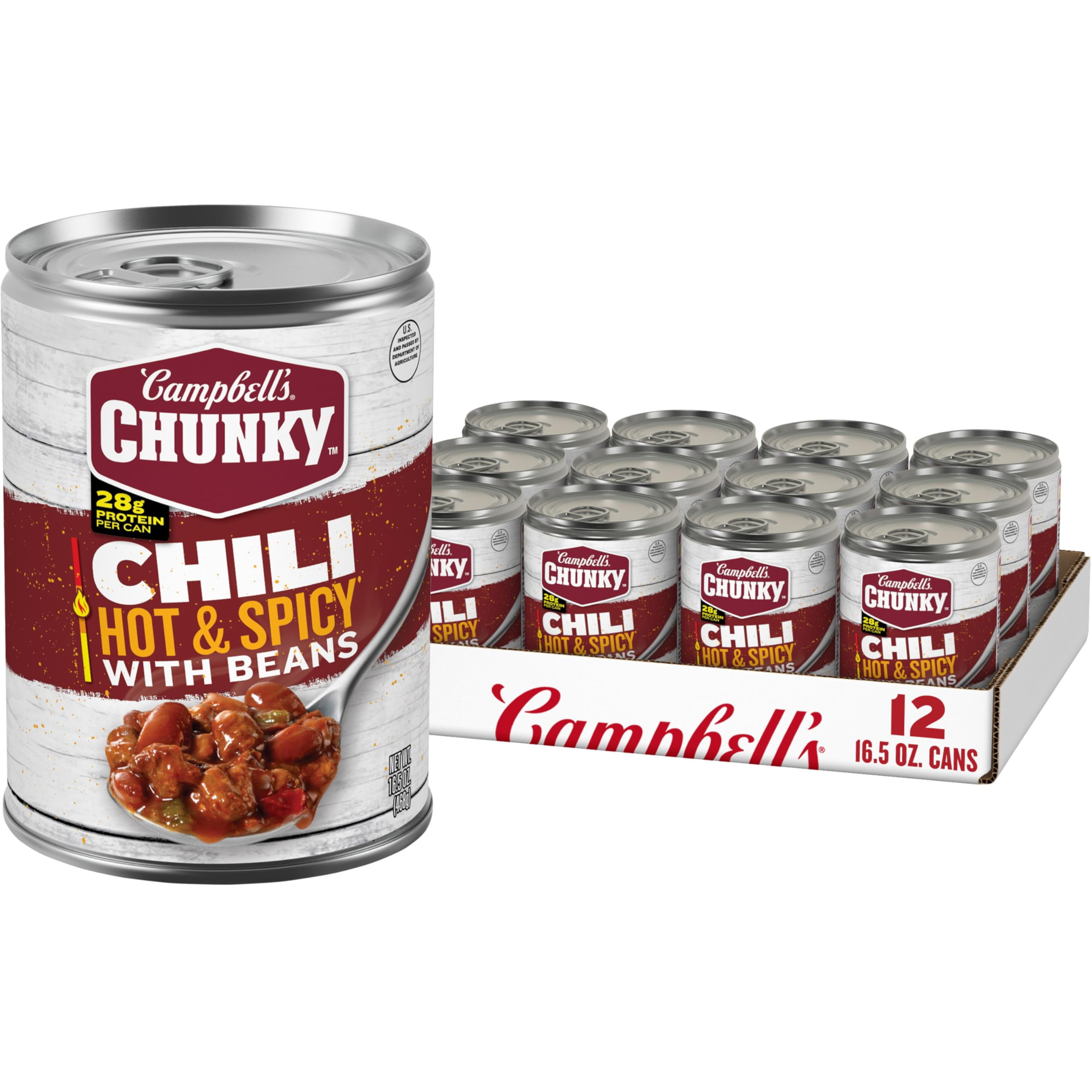 Campbell’S Chunky Hot And Spicy Chili With Beans, 16.5 Oz Can (12 Pack ...