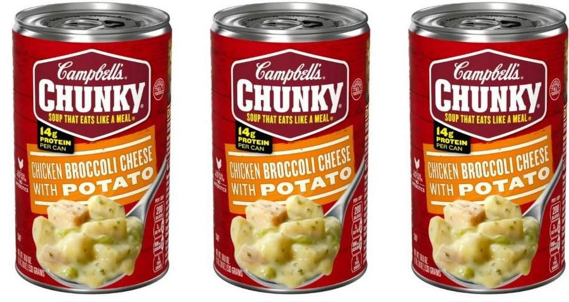 Campbell's Chunky Cheddar Chicken Broccoli Cheese With Potato Soup, 18.6 oz, Pack of 3 - Walmart.com