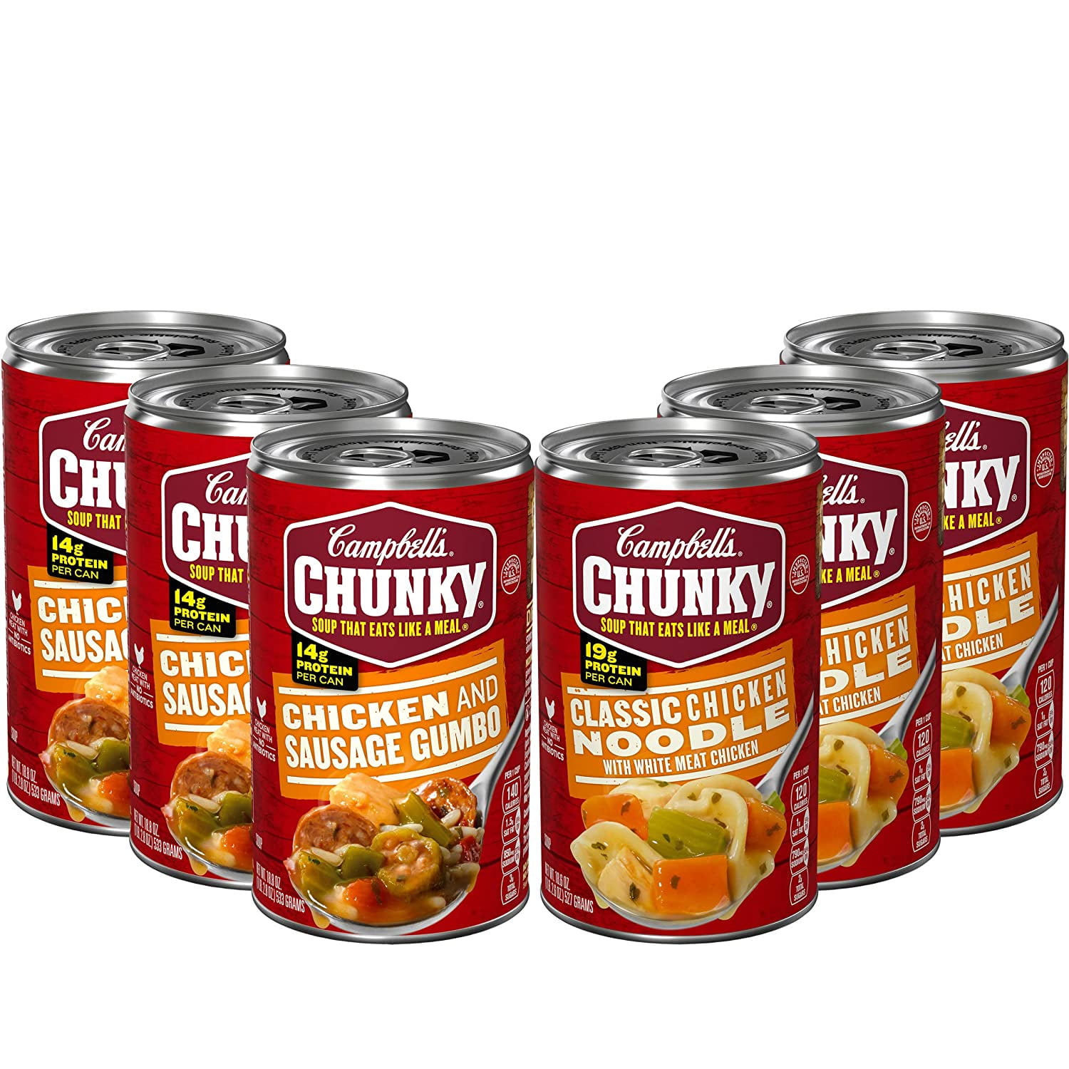 Campbells Chunky Variety Pack Chicken And Sausage Gumbo Classic Chicken Noodle Soup186 Oz