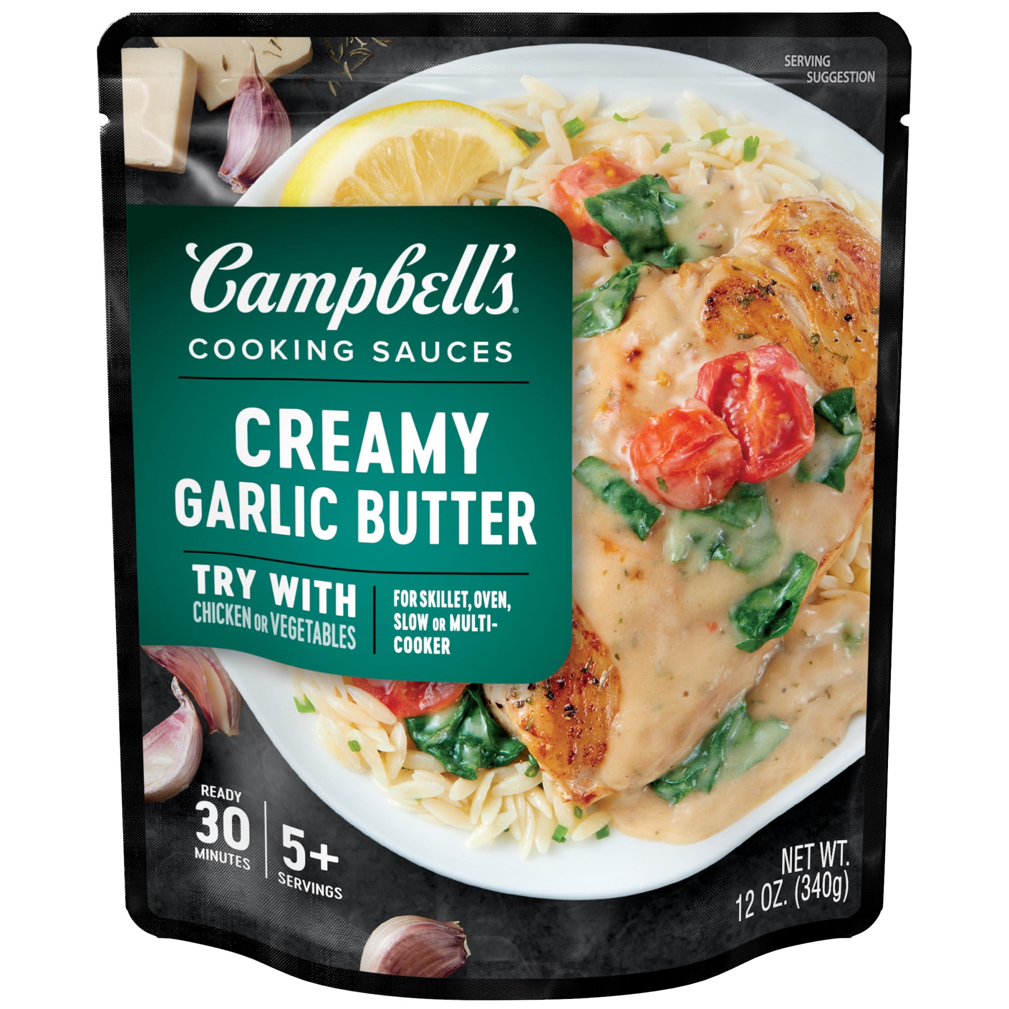 Campbell's Cooking Sauces, Creamy Garlic Butter Sauce, 12 oz Pouch ...