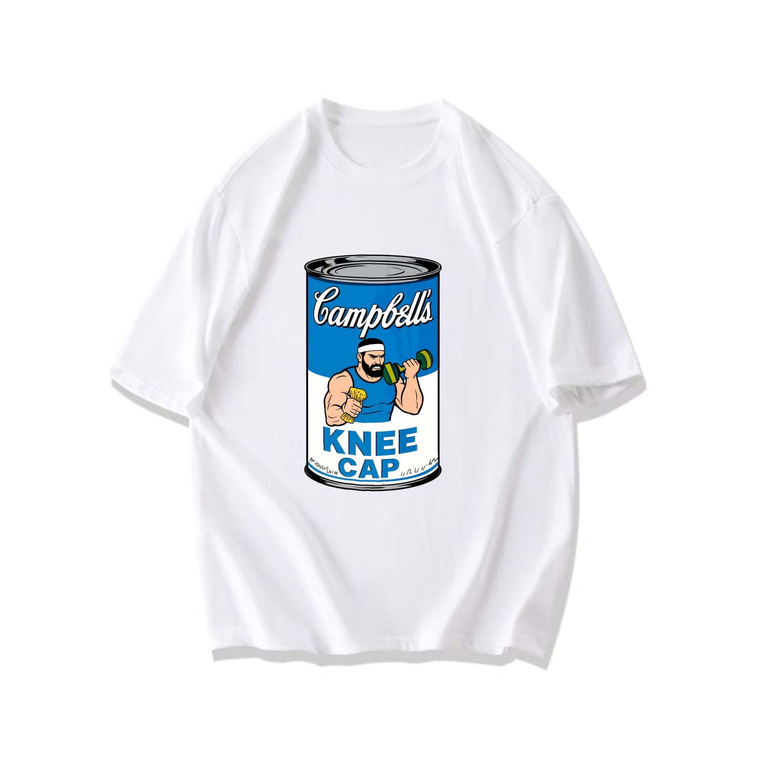 Campbell's Knee Cap T-Shirt Black Pop Art Can Design With Strongman ...