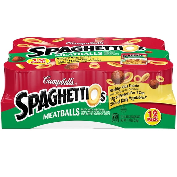 Campbell's SpaghettiOs Canned Pasta with Meatballs, 15.6 oz, 12 pk ...